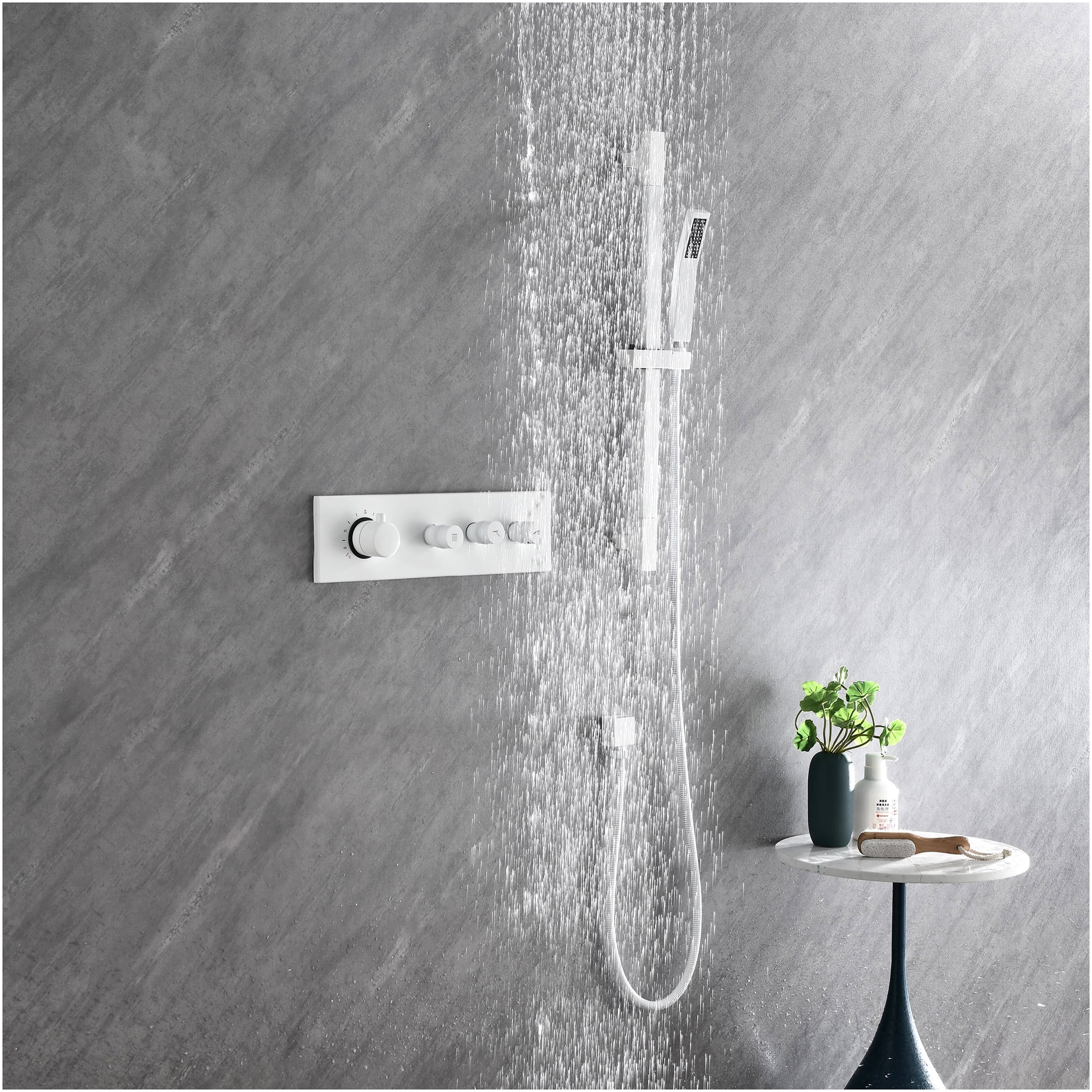 JERFIT Wall Mounted Rainfall Shower Combo Set, Adjustable Slide Bar ...