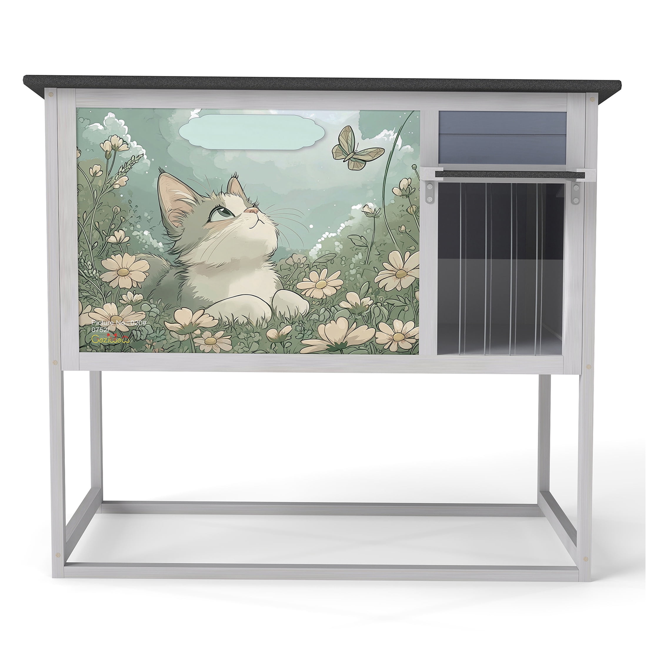 JERFIT Weatherproof Elevated Outdoor Cat Shelter with Escape Door ...