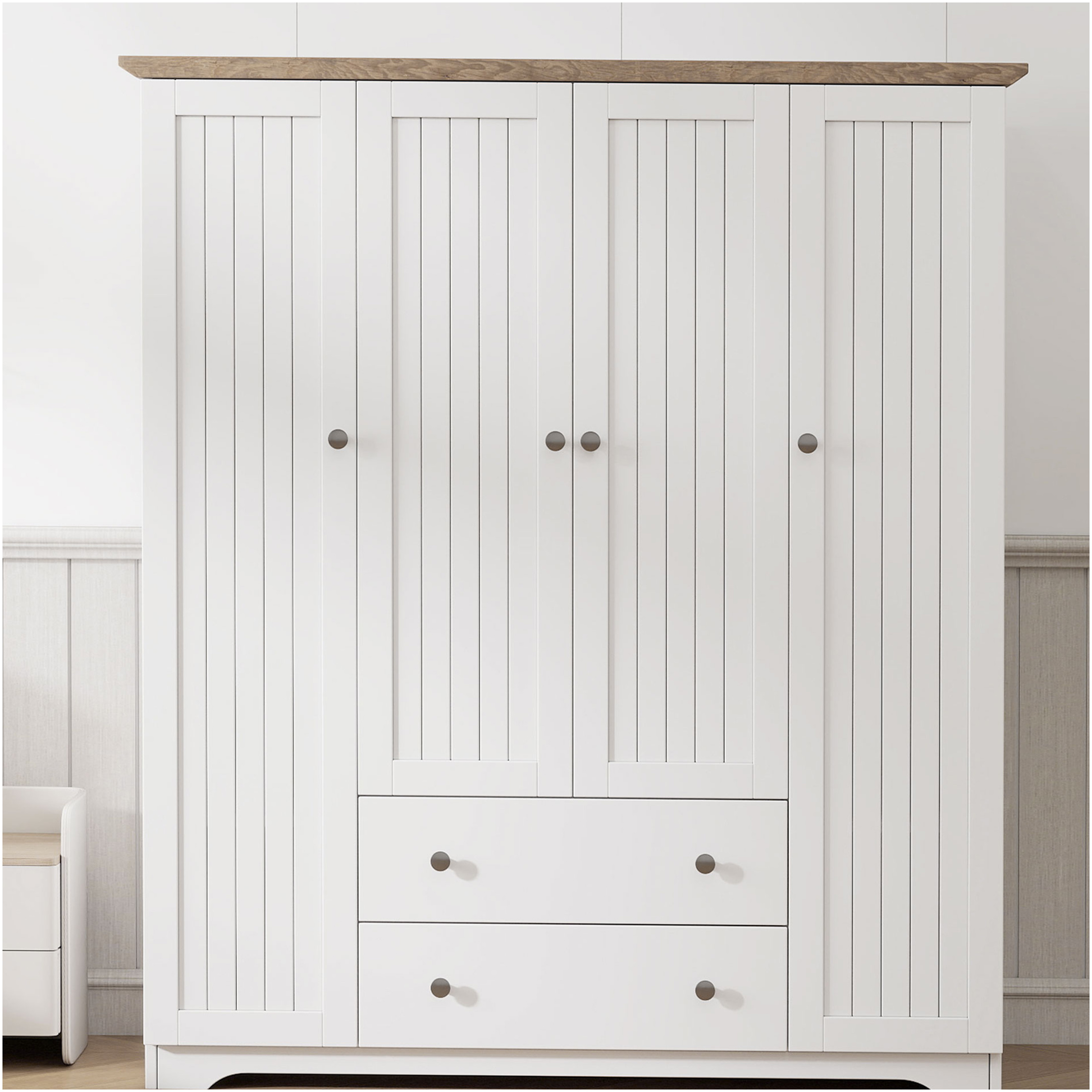 JERFIT White 4 Door Wardrobe Armoire Closet with 2 Drawers ...