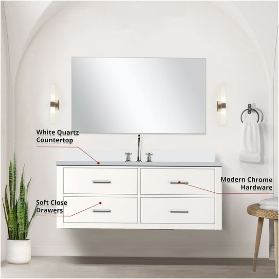 JERFIT White 48 inch Bathroom Vanity Set with Quartz Countertop, Mirror ...