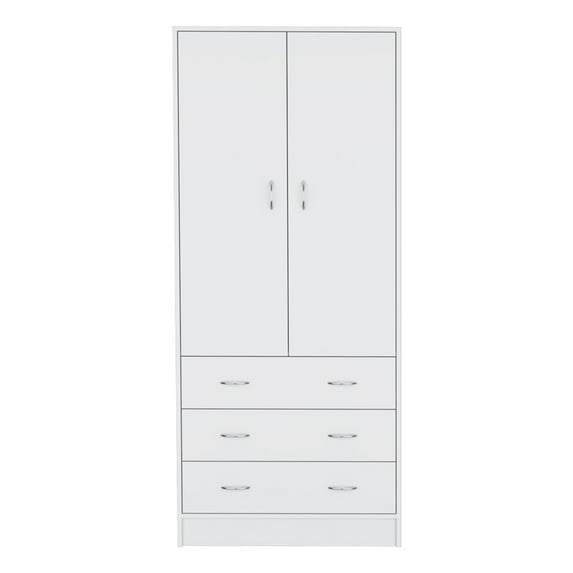 JERFIT White Armoire for Bedroom with Hanging Rod and 3 Drawers ...