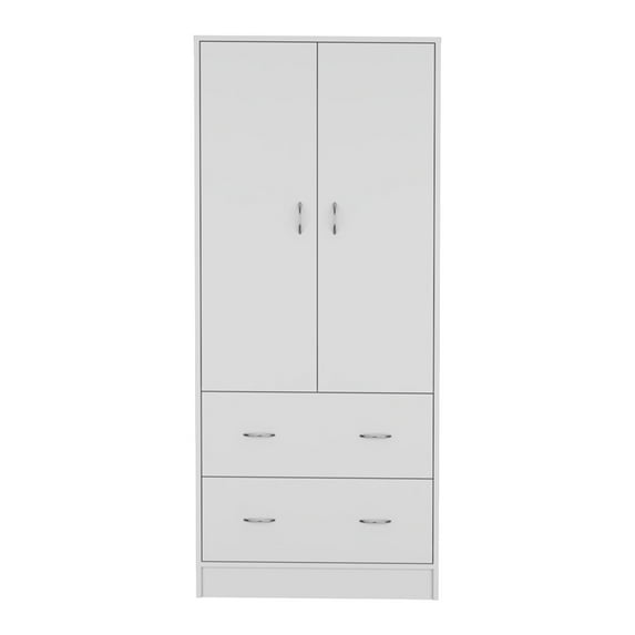 JERFIT White Armoire with Hanging Rod and Drawers, Freestanding Storage ...