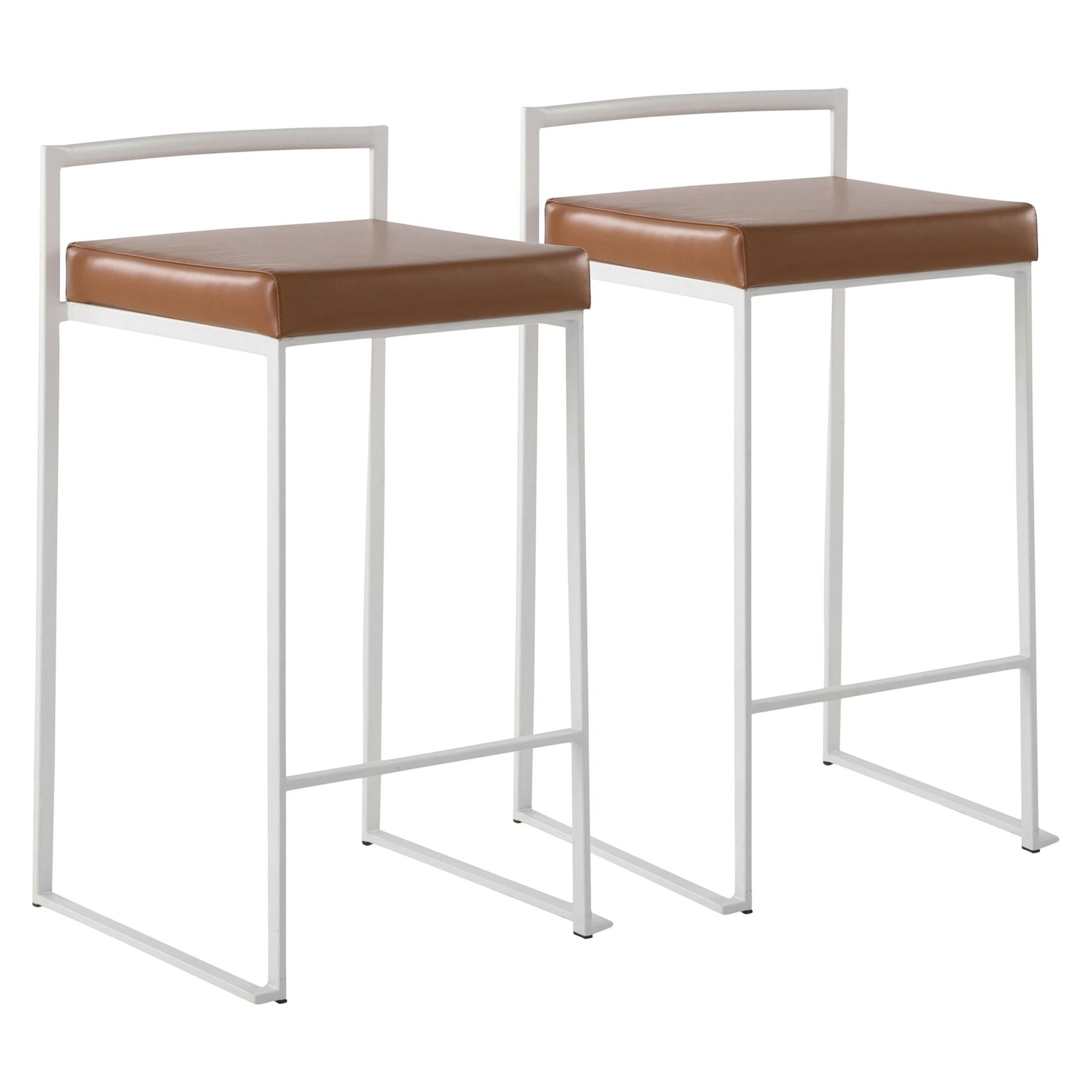 JERFIT White Counter Stool Set of 2, PU Leather Upholstered Stackable ...