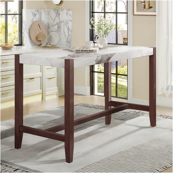 JERFIT White Faux Marble Counter Height Dining Table, Modern Kitchen ...