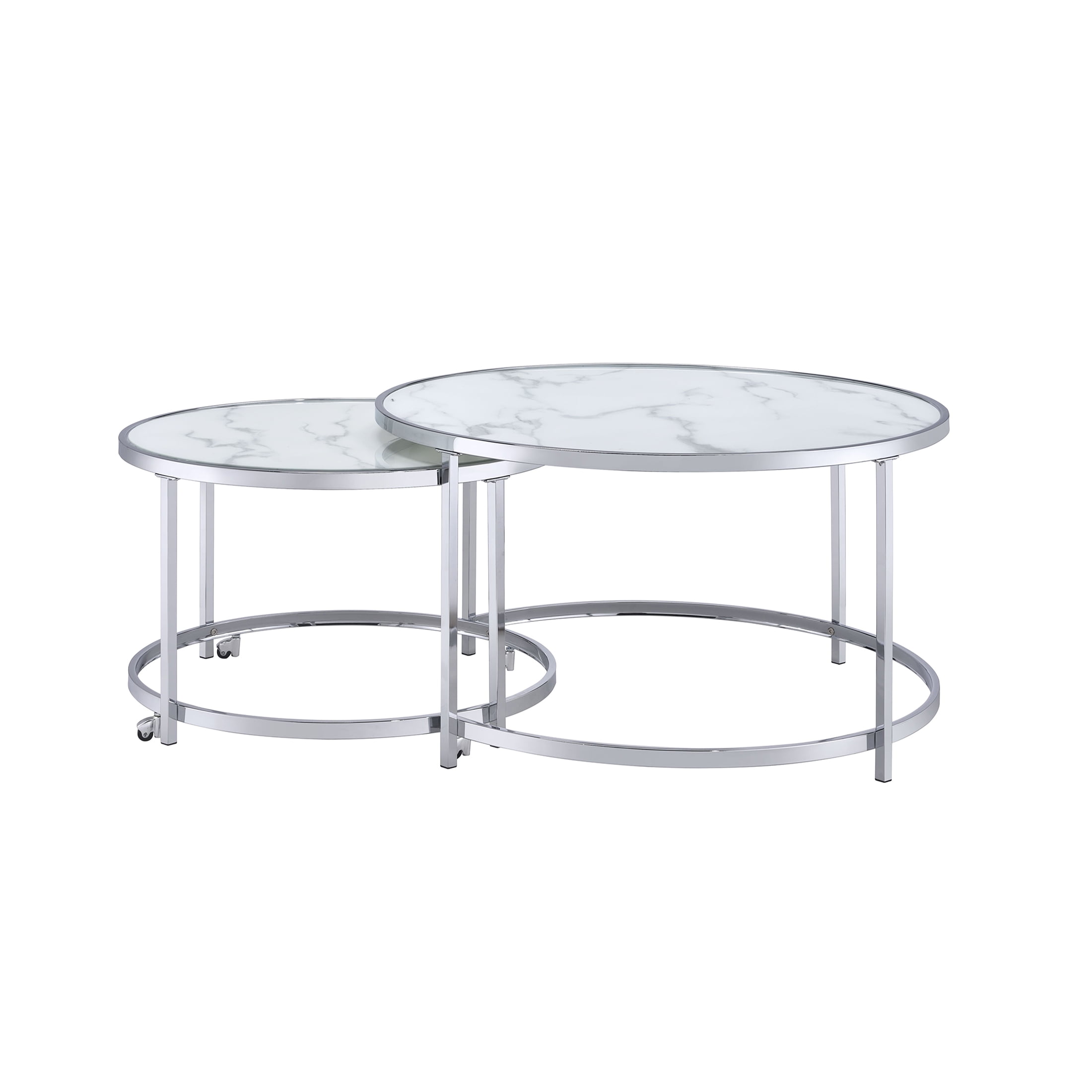 JERFIT White Modern Nesting Cocktail Tables Set of 2 with Faux Marble ...