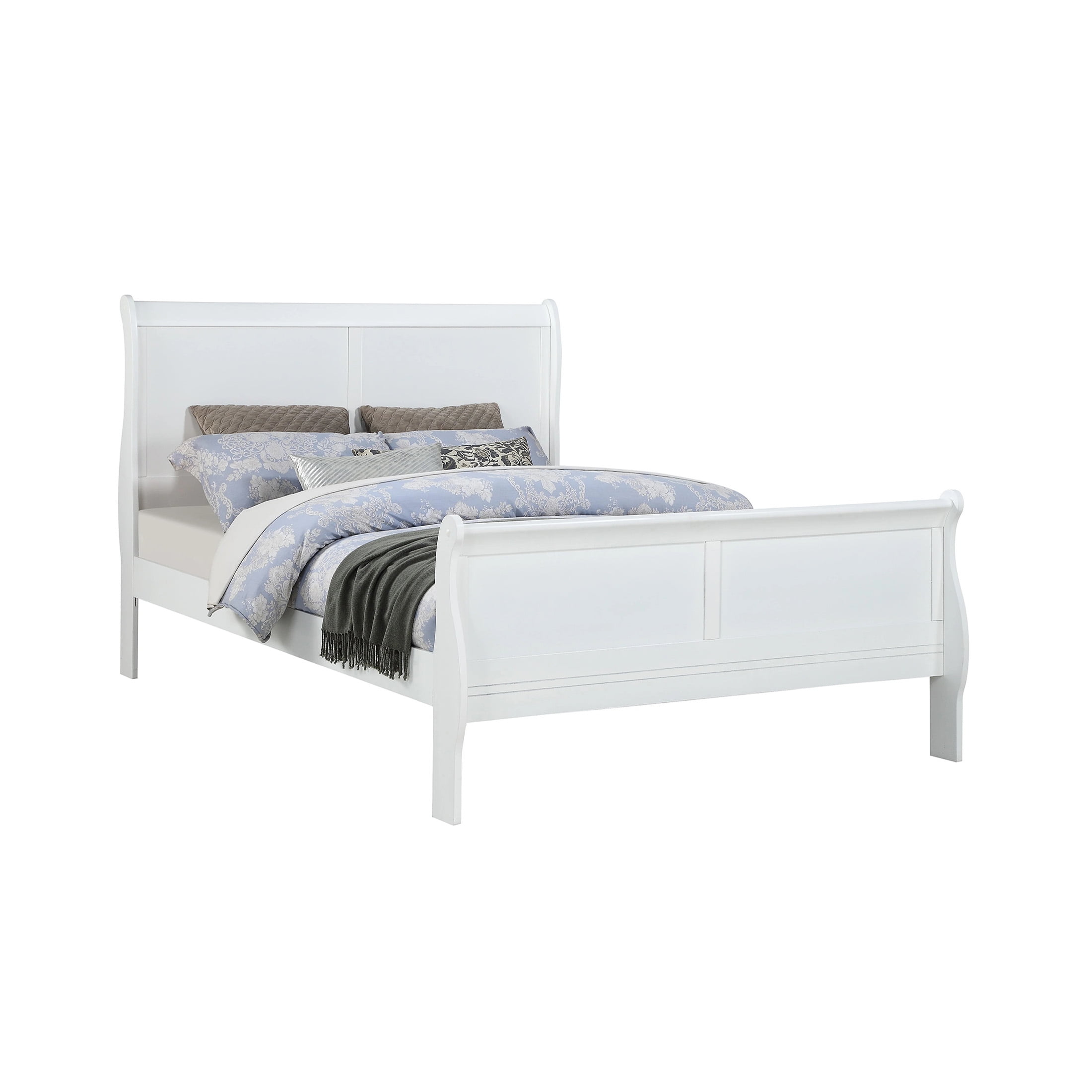 JERFIT White Queen Sleigh Bed Frame, Solid Wood Modern Farmhouse ...