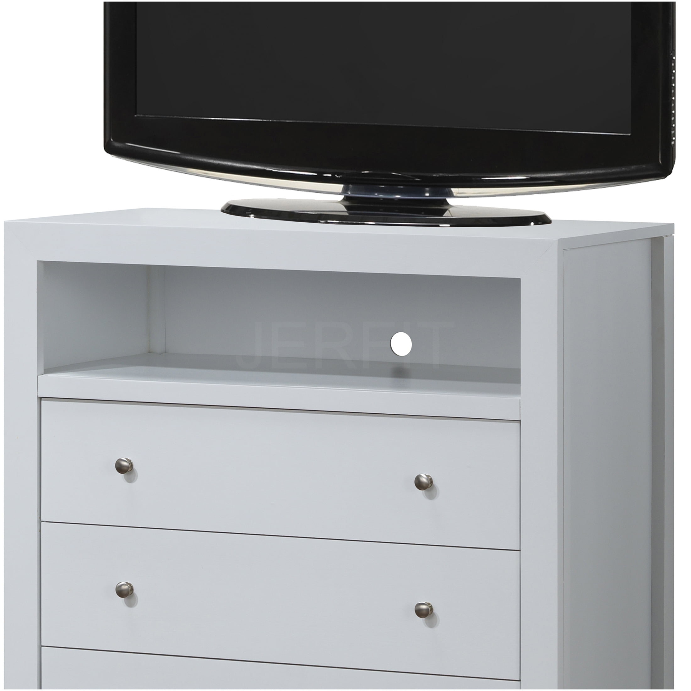 JERFIT White Transitional Media Chest with 4 Drawers, No Assembly ...