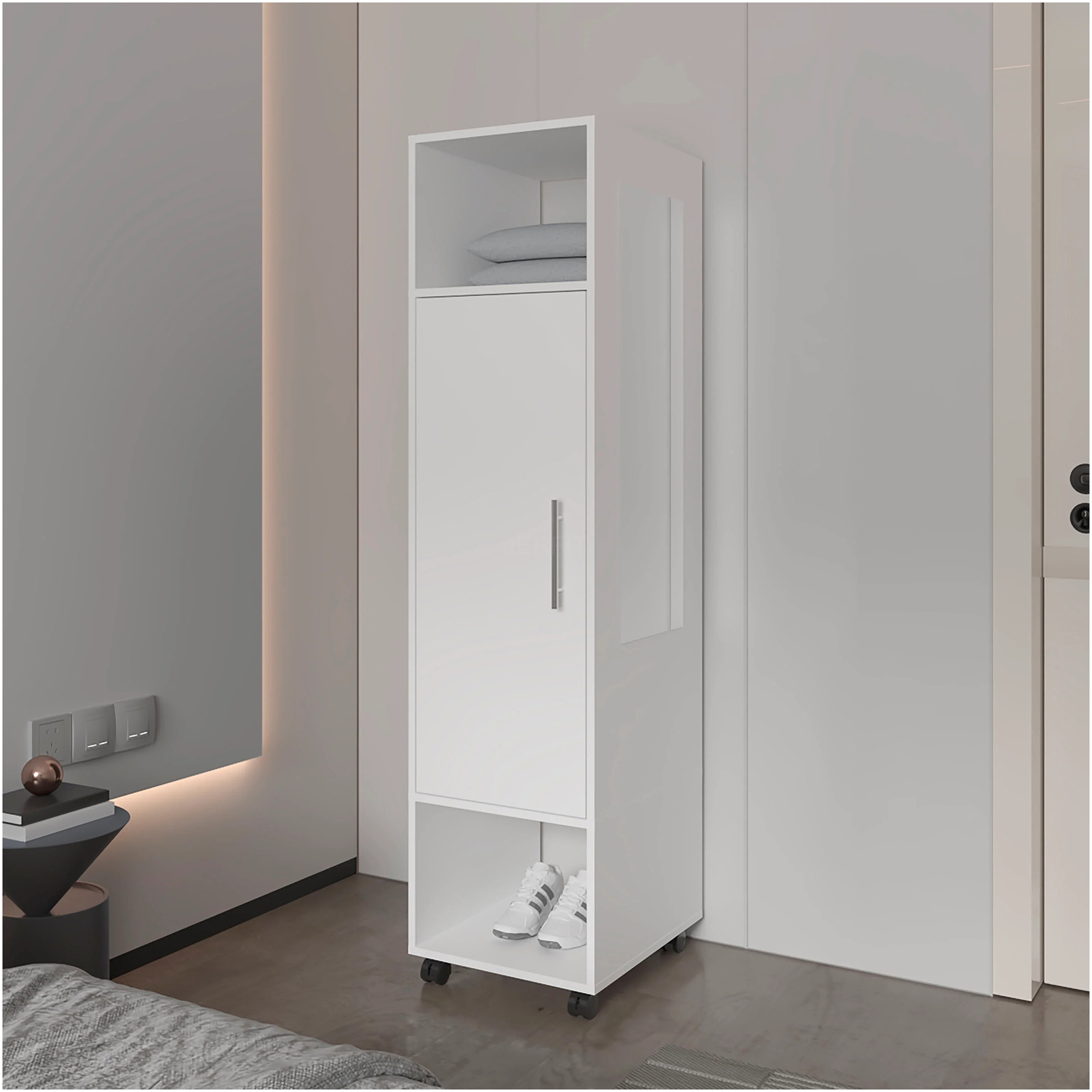 JERFIT White Wardrobe with Mirror, Freestanding Closet Organizer with ...