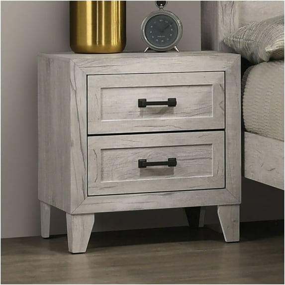 JERFIT White Washed Nightstand with 2 Drawers, Modern Bedside Table ...