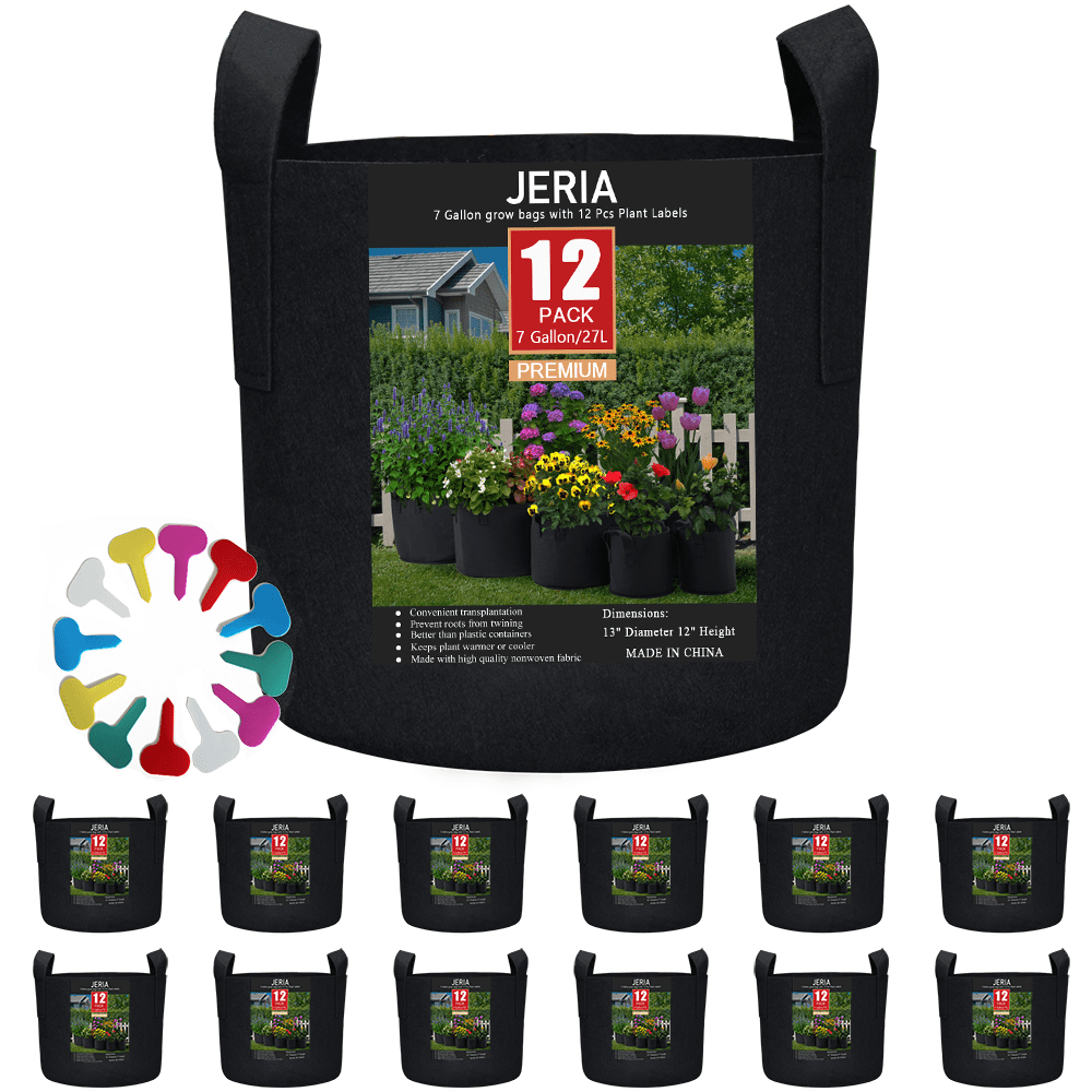 JERIA Grow Bags 7 Gallon Cylindrical Fabric Containers with Handles ...