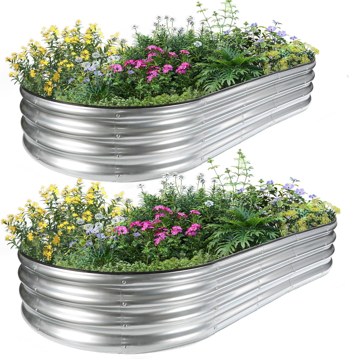 JERIA 2 Pcs 6×3×1ft Oval Raised Garden Bed,Galvanized Raised Garden Bed ...