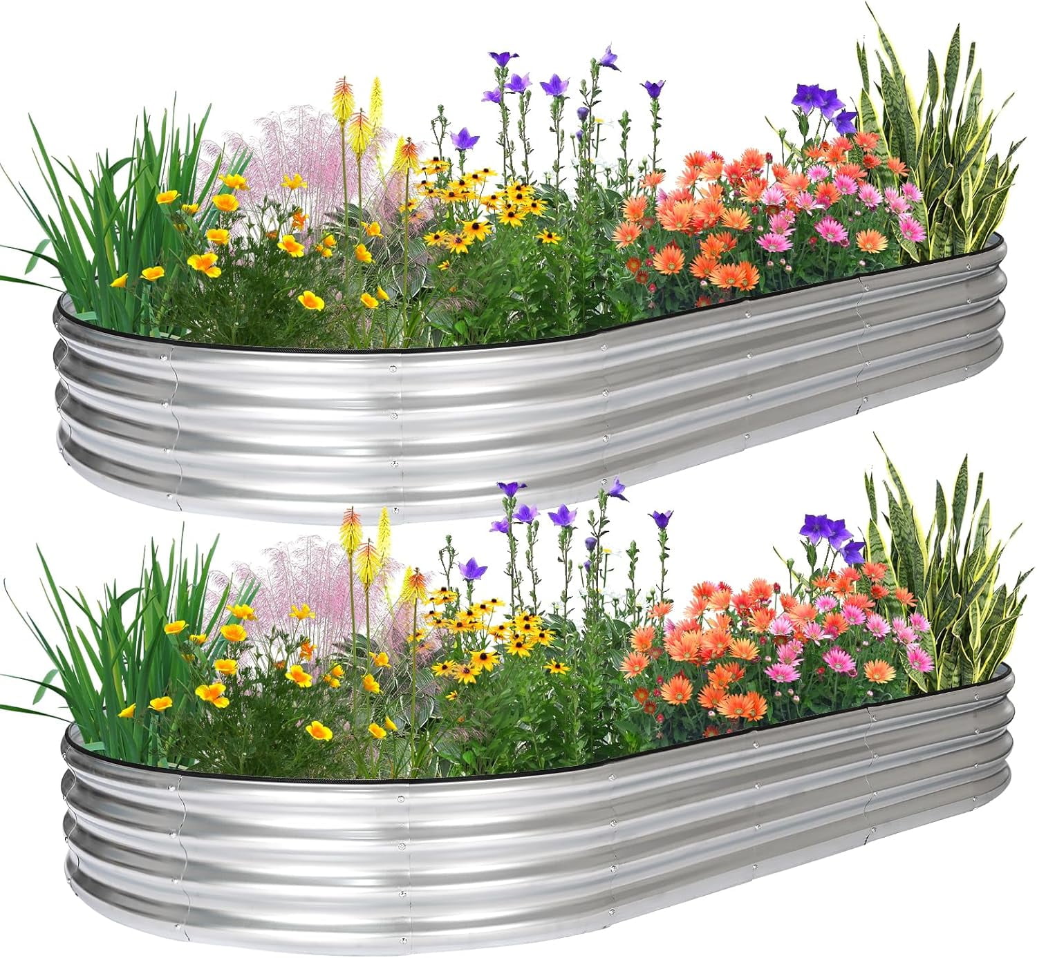 JERIA 2 Pcs 8×4×1ft Oval Raised Garden Bed,Galvanized Raised Garden Bed ...