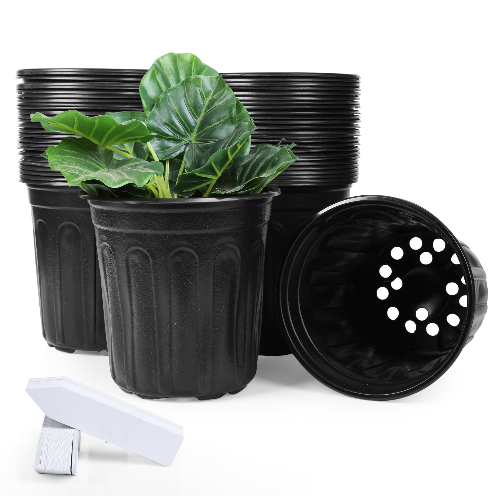 JERIA 50-Pack 1 Gallon Nursery Pots with 50 Plant Labels, Soft Plastic ...