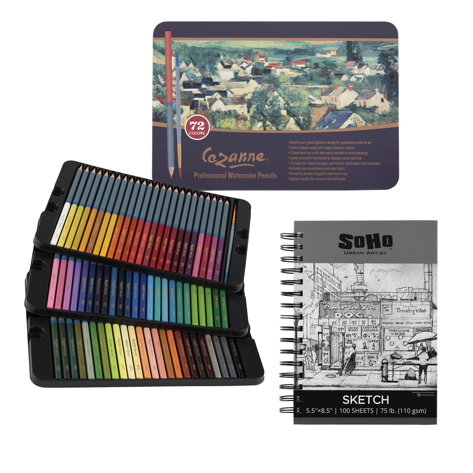 JERRY'S ARTARAMA 72 Watercolor Pencils Set with 5.5" x 8.5" 100 Sheet ...