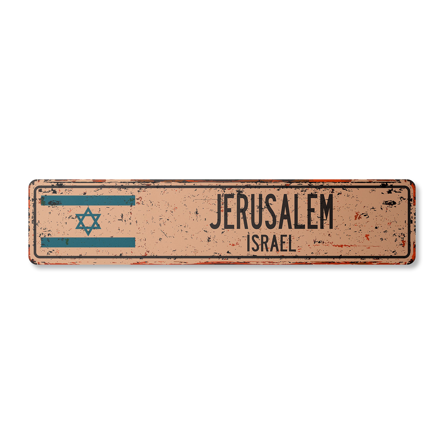JERUSALEM ISRAEL Vintage Plastic Street Sign Israeli flag city country ...
