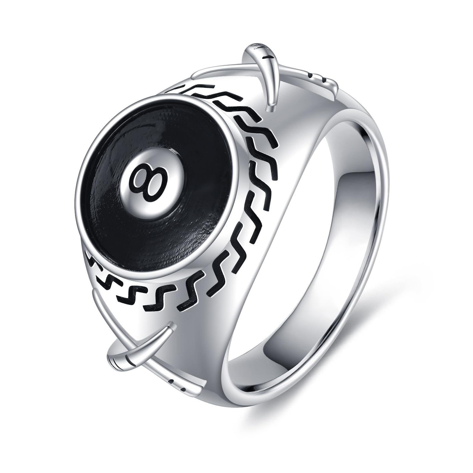 JERWLI 8 Ball Ring for Men 925 Sterling Sliver Billiards Ball Rings ...
