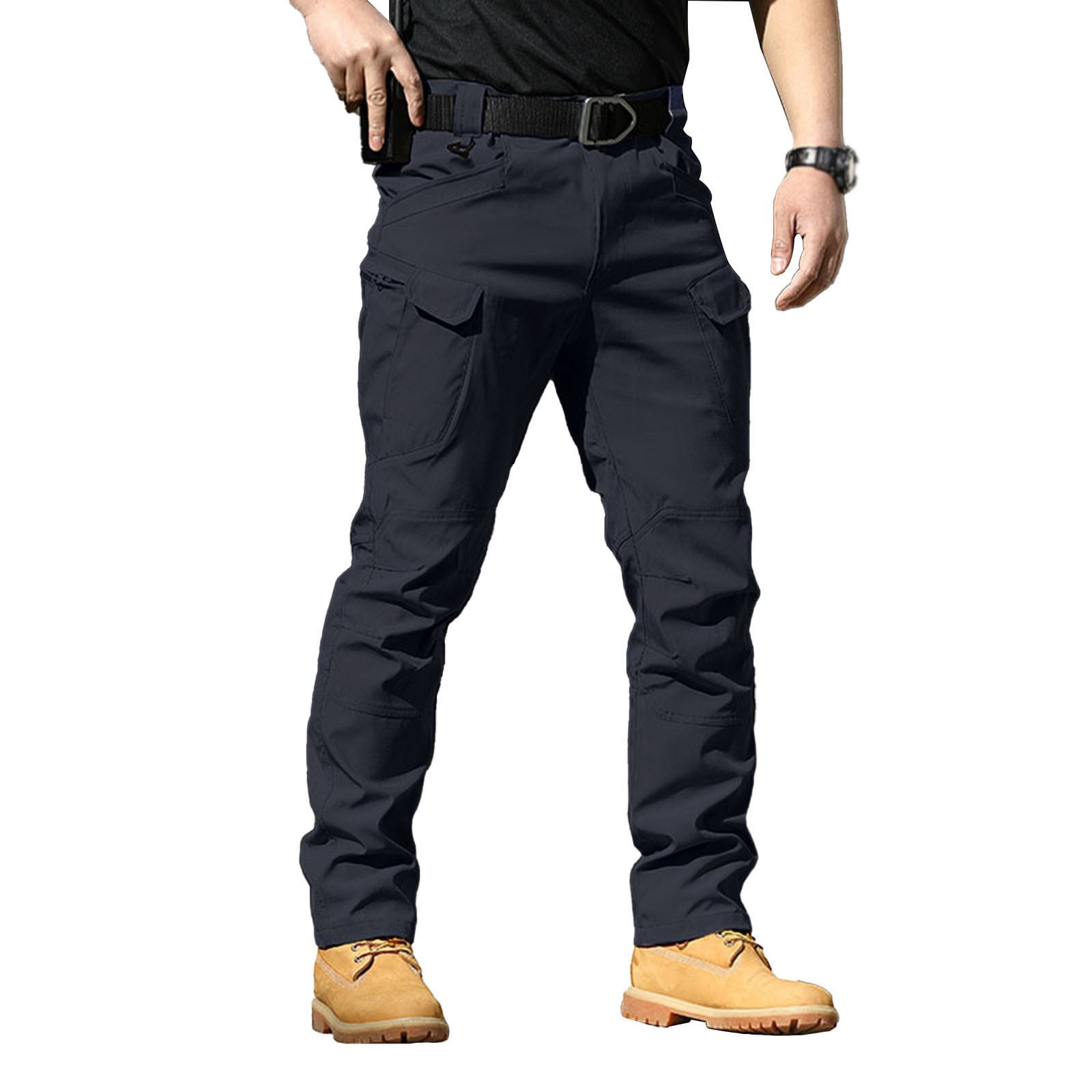 JESFFER Men's Slim-Fit Stretch Work Pants Water-Resistant Multi-Pocket Design Beltless Style ...