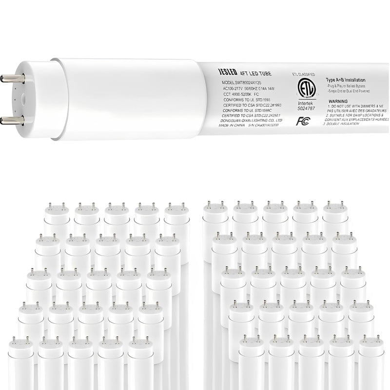 JESLED T8 LED Bulbs 4FT,Type A+B,14W 2450LM 5000K Daylight White ...