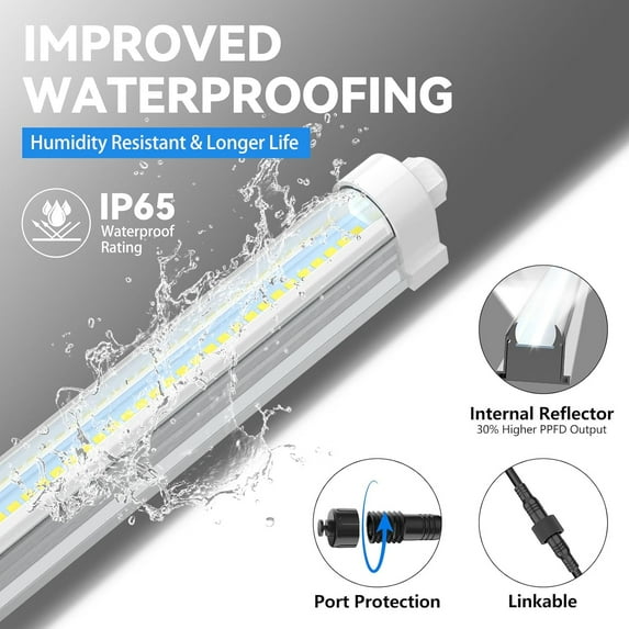 JESLED T8 Plant Grow Lights, 2FT Full Grow Light, 144W(6 X 24W,900W ...