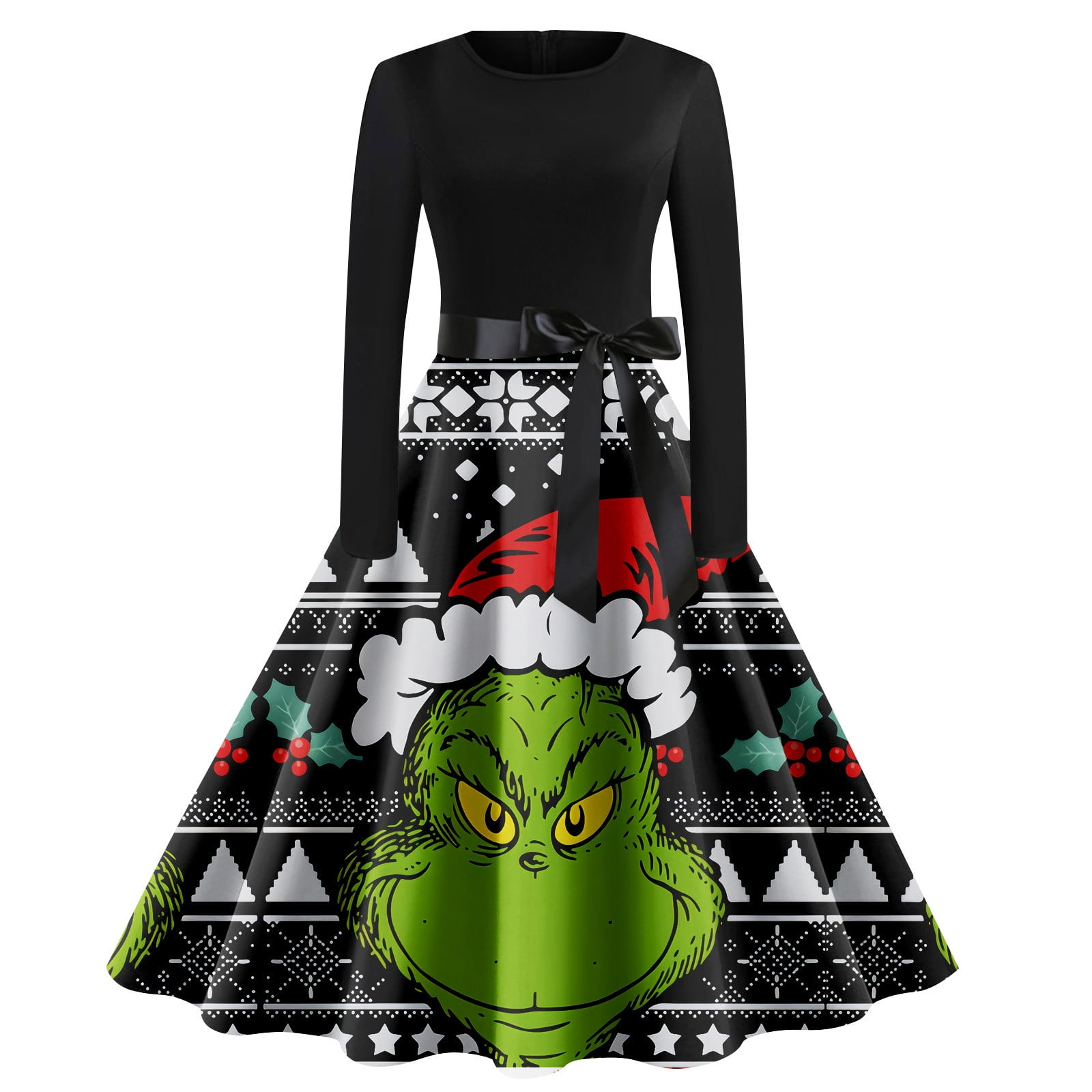 JESNSY Women's Grinch Christmas Printed Long Sleeve Dress Grinch ...