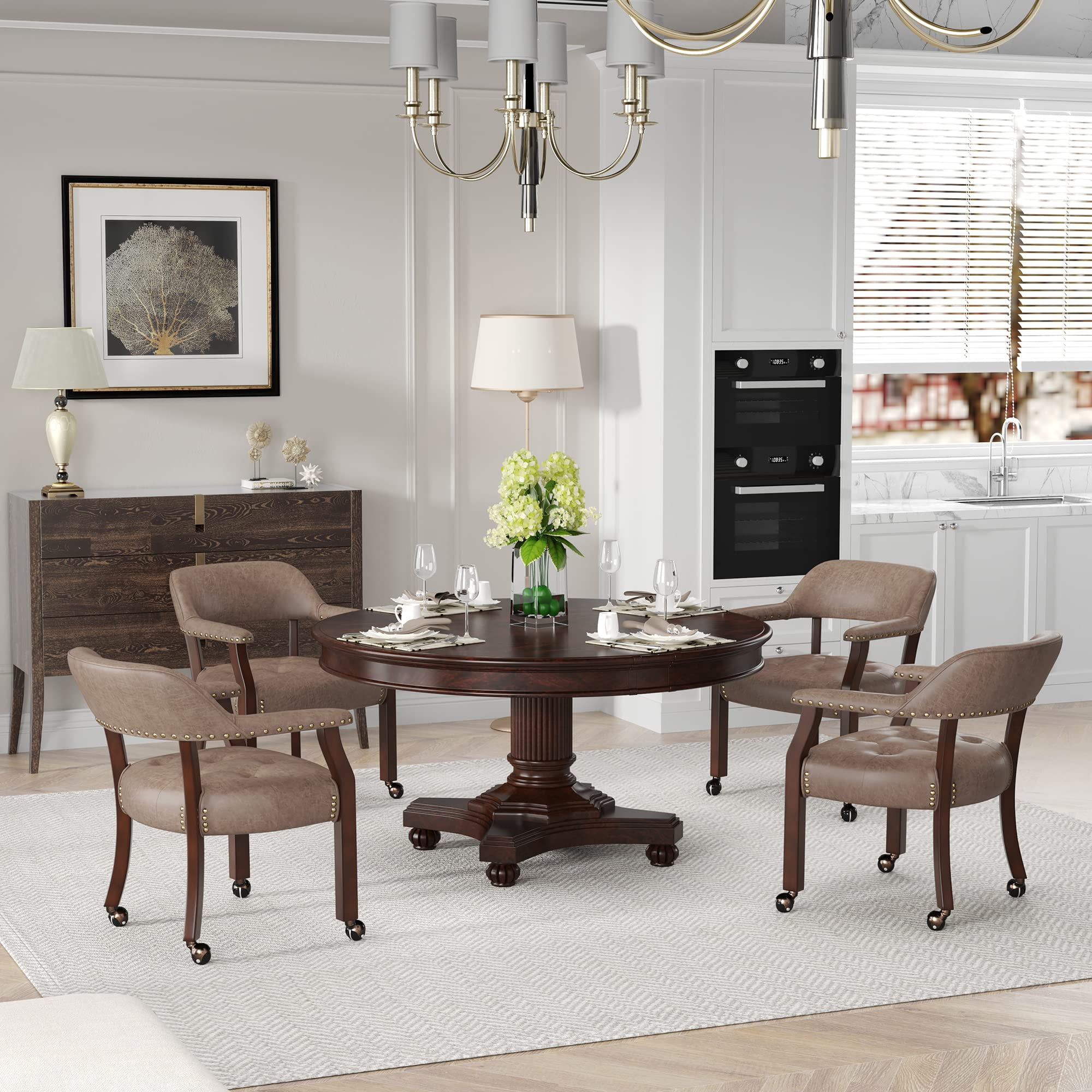 JESONVID Dining Chair with Casters Set of 4, Captain's Chair with ...