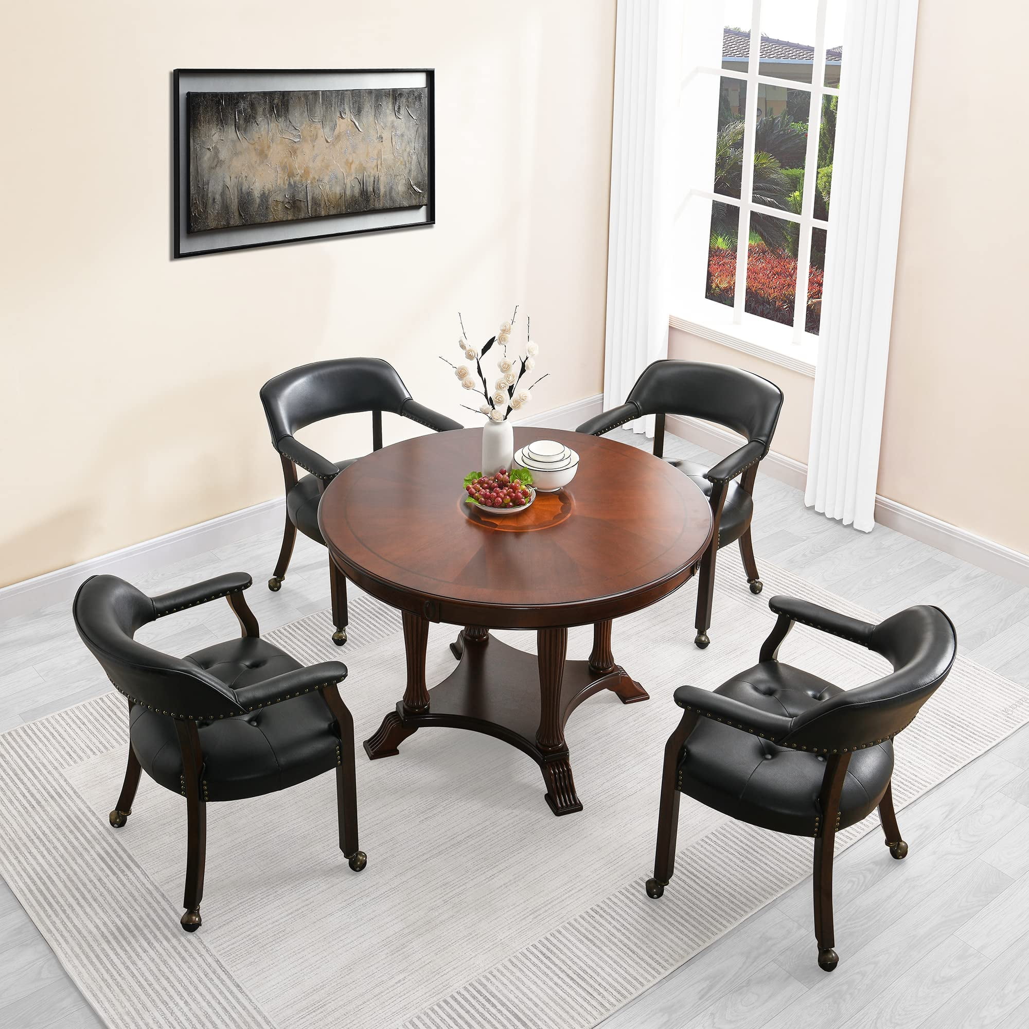 JESONVID Dining Chair with Casters Set of 4, Captain's Chair with ...