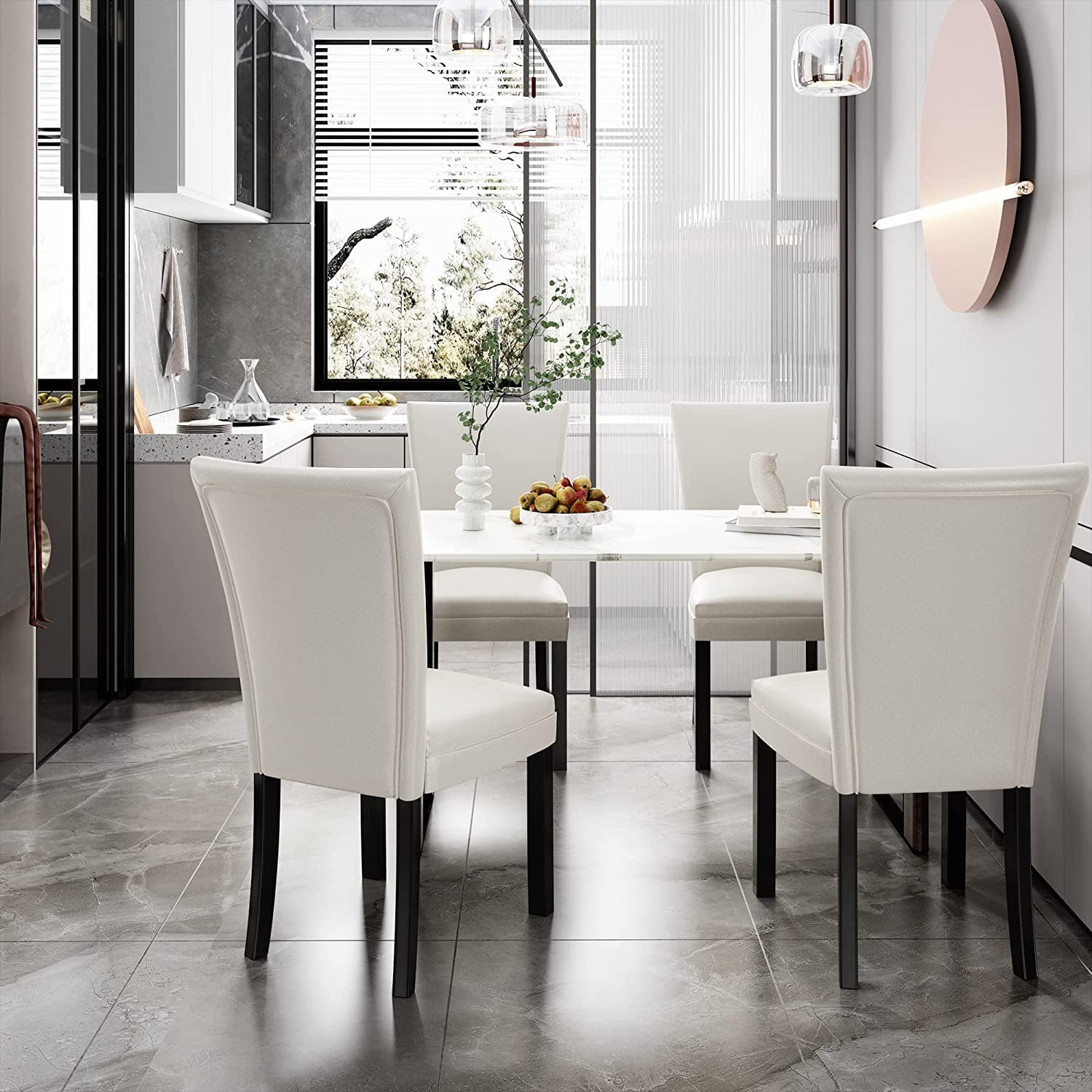 JESONVID Faux Leather Upholstered Parsons Dining Chair with High ...