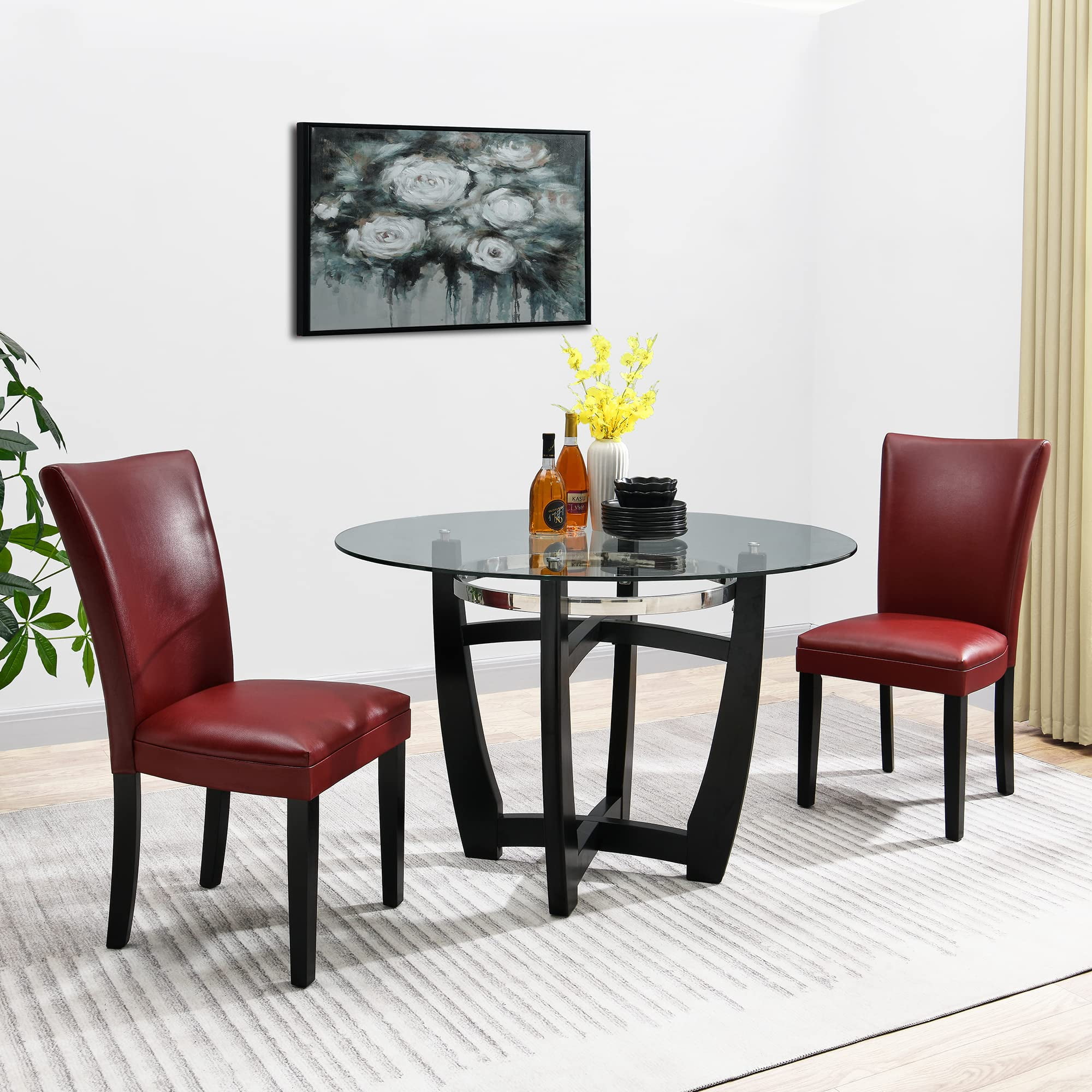 JESONVID Faux Leather Upholstered Parsons Dining Chairs, Red (Set of 2 ...