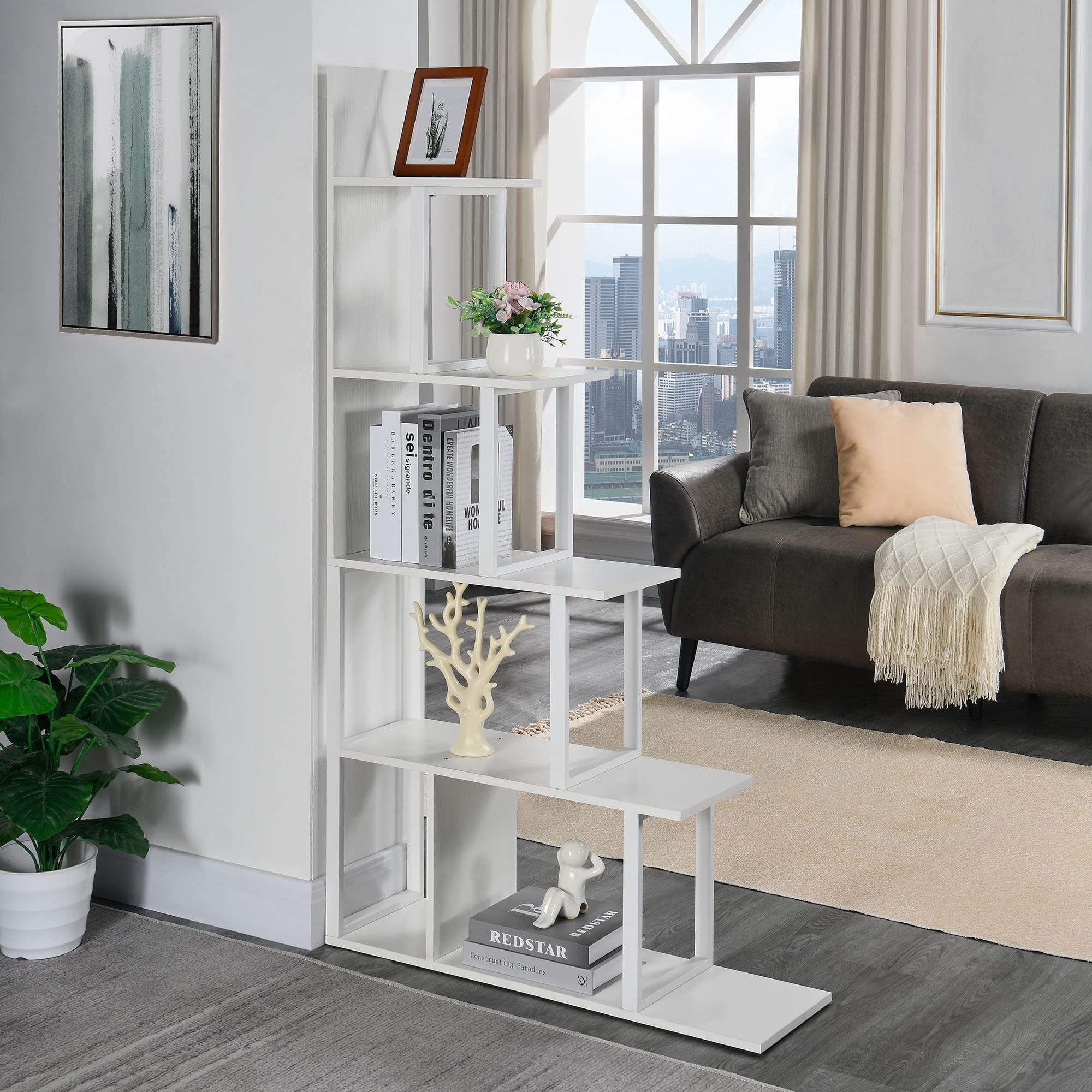JESONVID L Shaped Bookshelf 5-Tier Modern Normcore Book Shelf Room ...