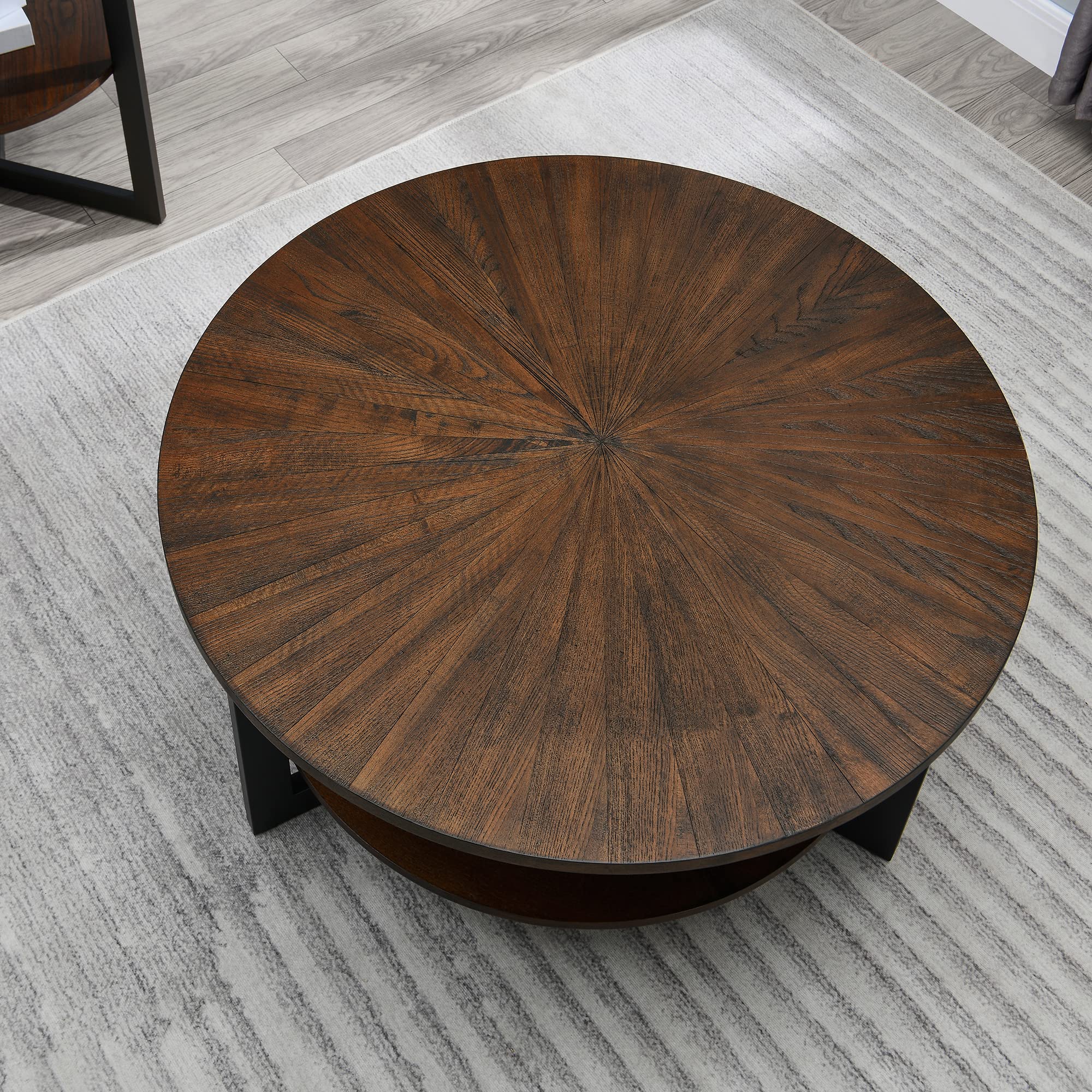 JESONVID 35" Round Coffee Table, Solid Wood Coffee Table with Storage ...