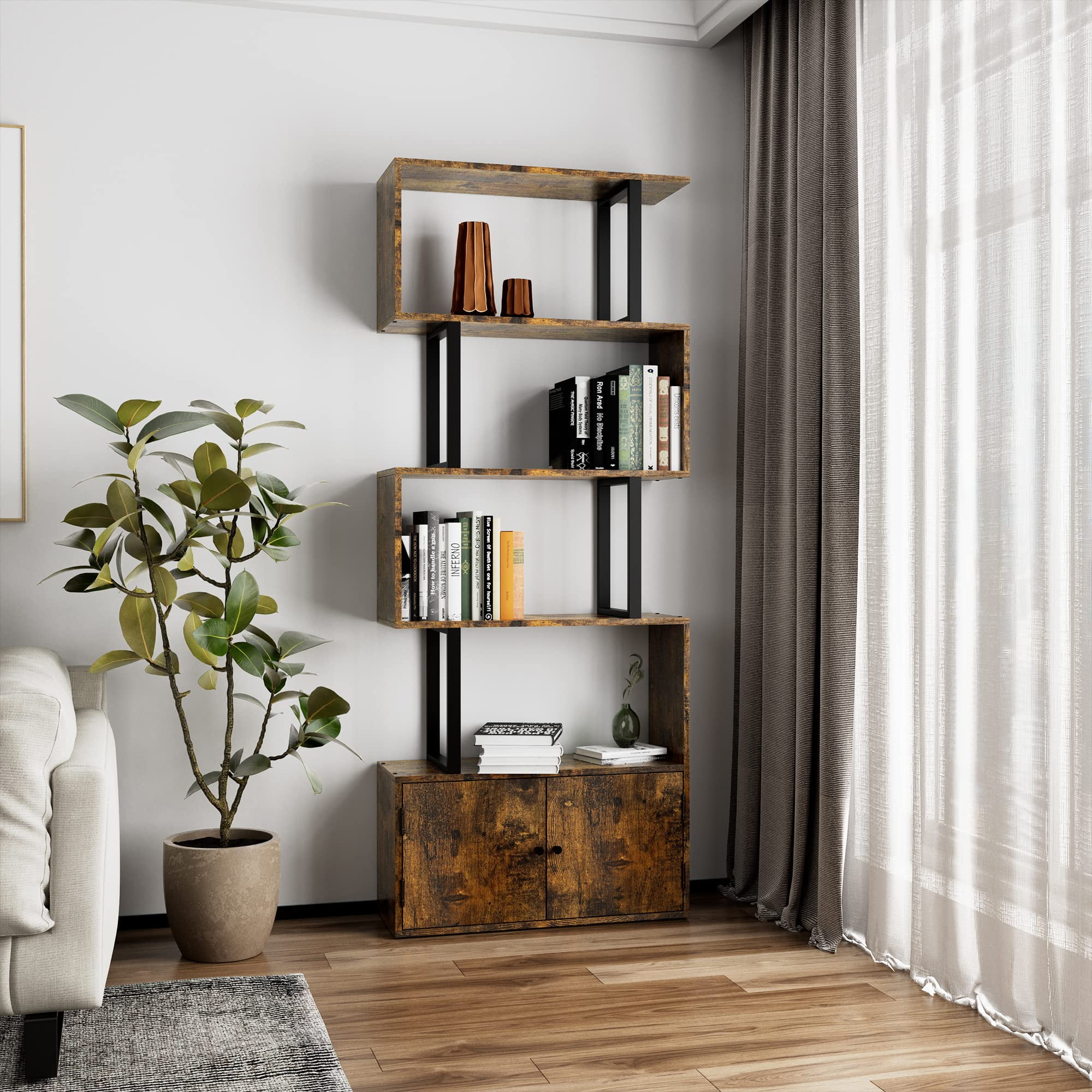 JESONVID S Shaped Bookshelf 5-Tier Z-Shaped Display Shelf and Bookcase ...