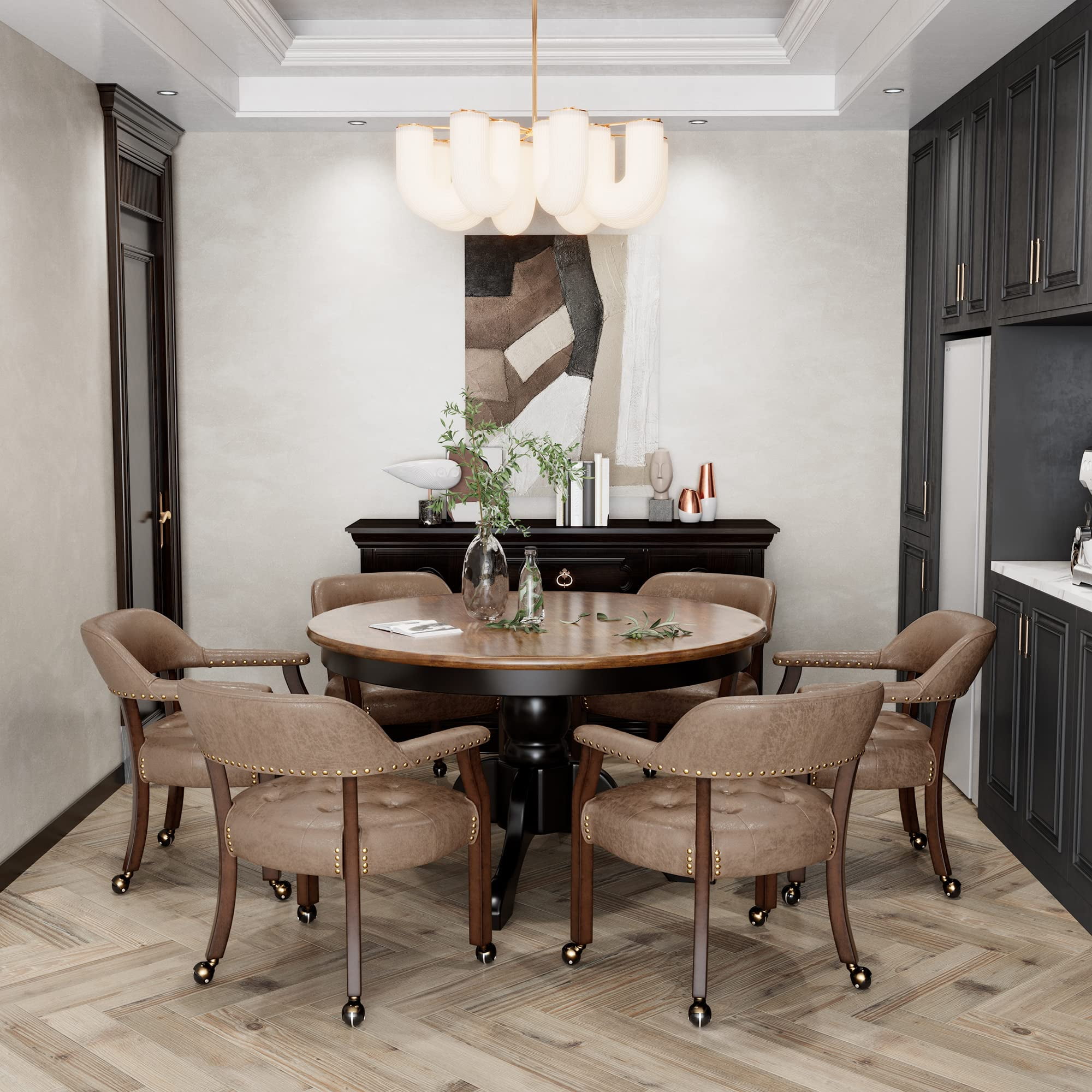 JESONVID Set of 6 Dining Chair with Casters, Captain's Chair with Caster Dining Chairs with ...