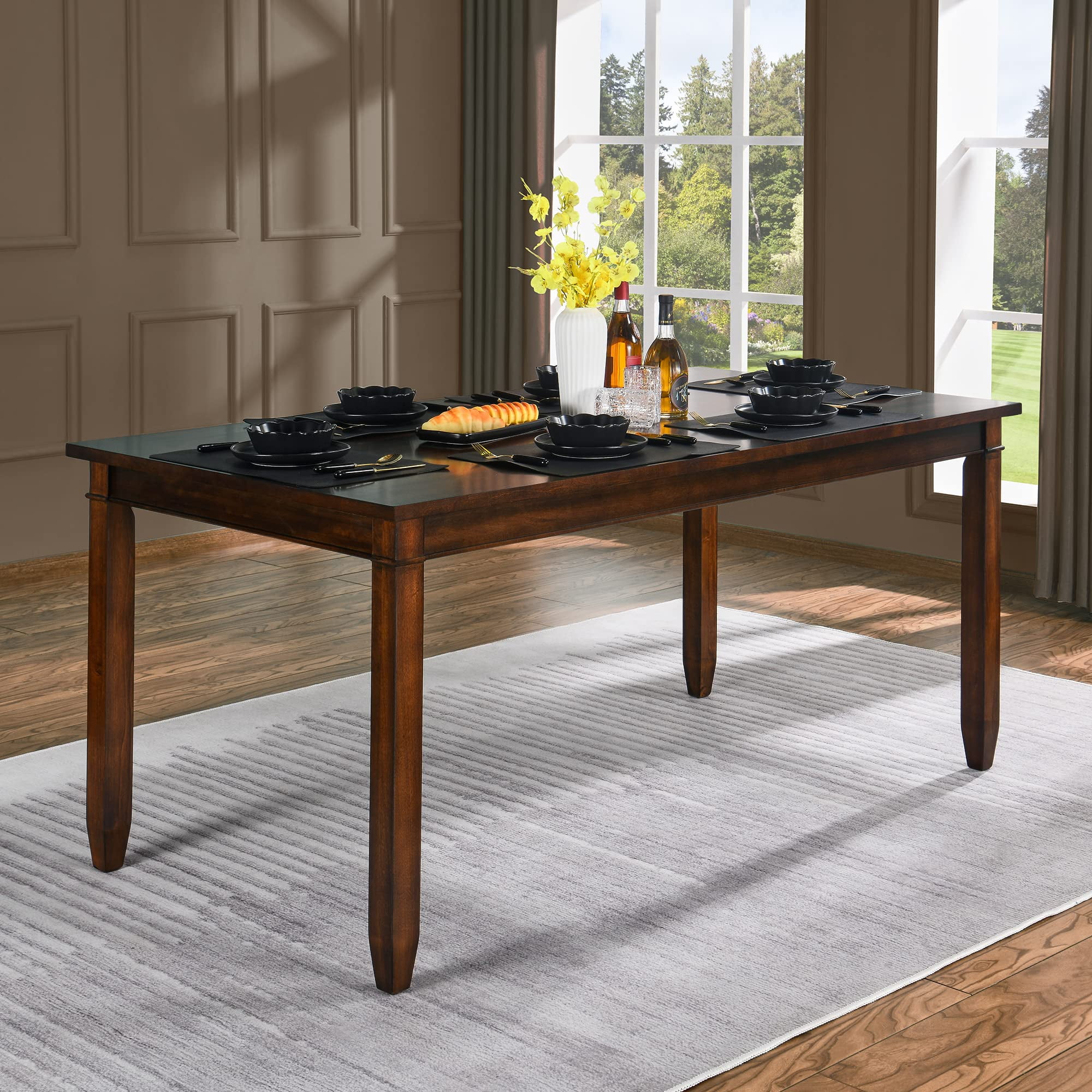 JESONVID Solid Wood Dining Table, 67.3" Kitchen Dining Room Tables Mid ...