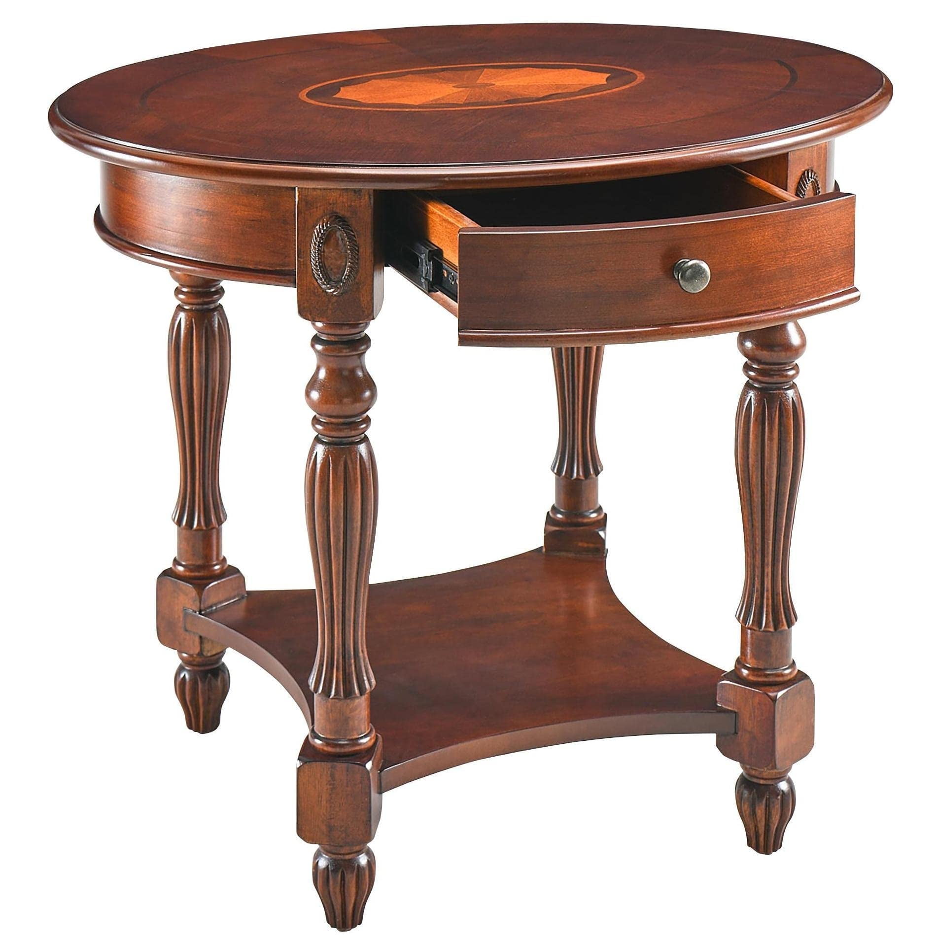 JESONVID Solid Wood Oval End Table with Drawer and Storage Shelf ...