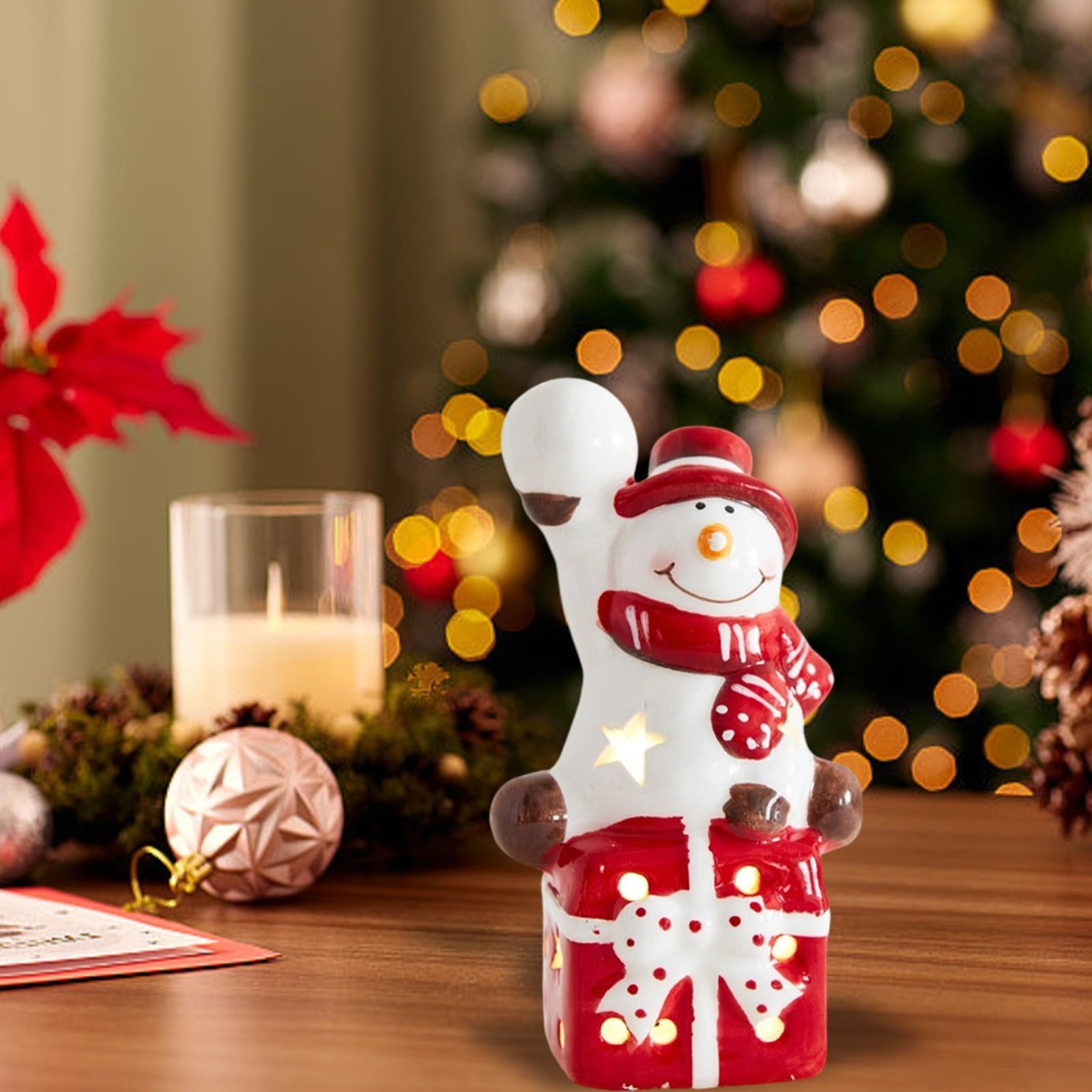 JESSBEAUTY Christmas Decorations, Ceramic Snowman Figurines with ...