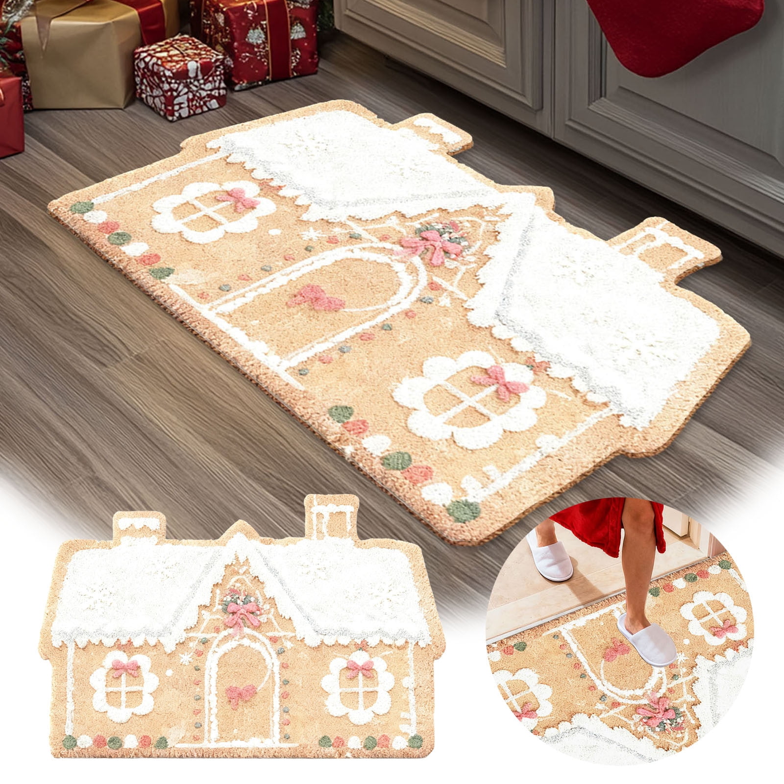 JESSBEAUTY Gingerbread House Door Mat, 35.43"x23.62 Gingerbread House ...