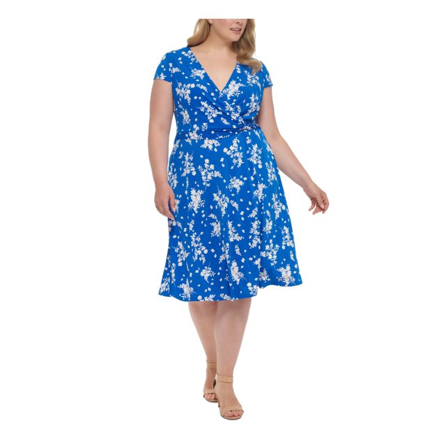 Jessica Howard Womens Blue Jersey Twist Front Zippered Partially Lined