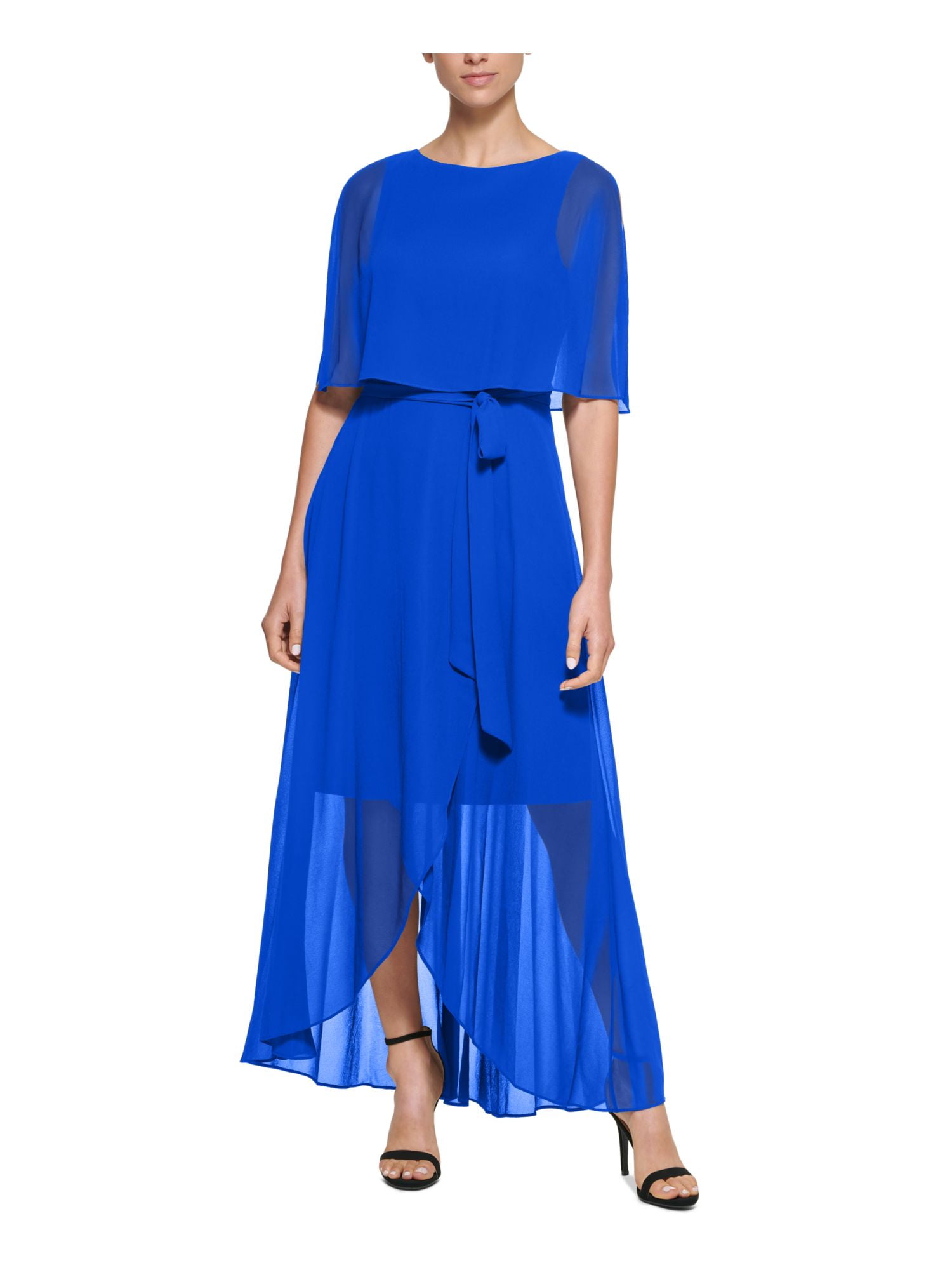 JESSICA HOWARD Womens Blue Zippered Sheer Popover Lined Tie Belt Hi-lo ...