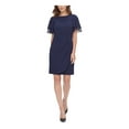 JESSICA HOWARD Womens Navy Ruched Flutter Jewel Neck Above The Knee ...