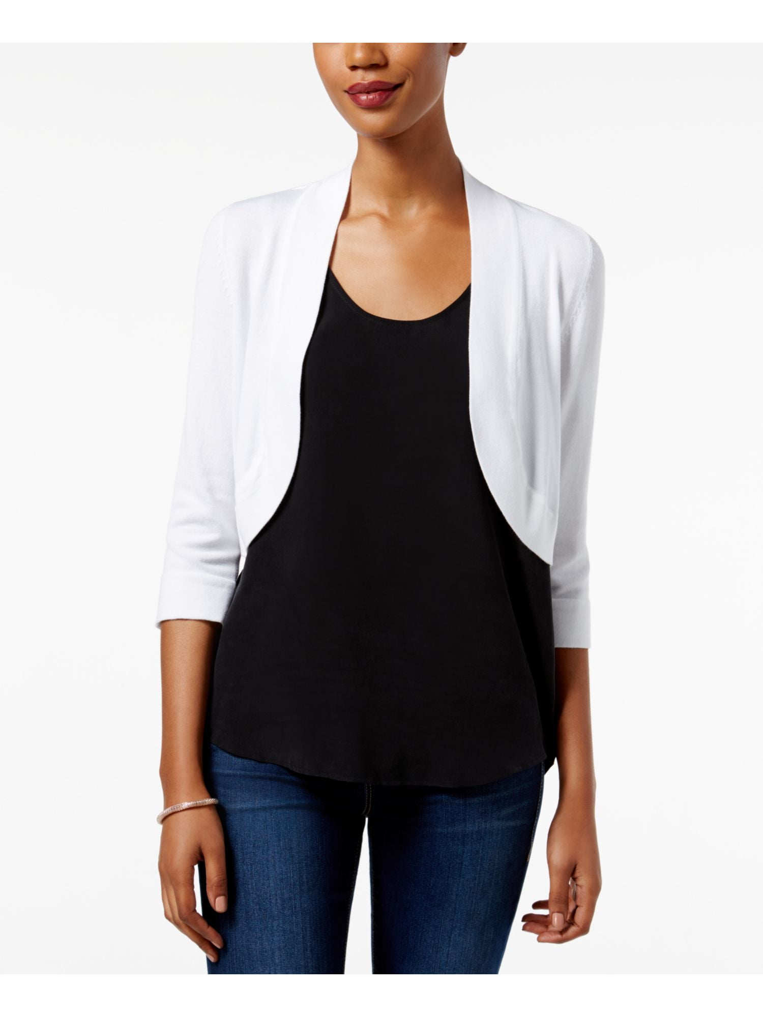 JESSICA HOWARD Stylish White Open Cardigan Top, 3/4 Sleeve, XL Size for ...