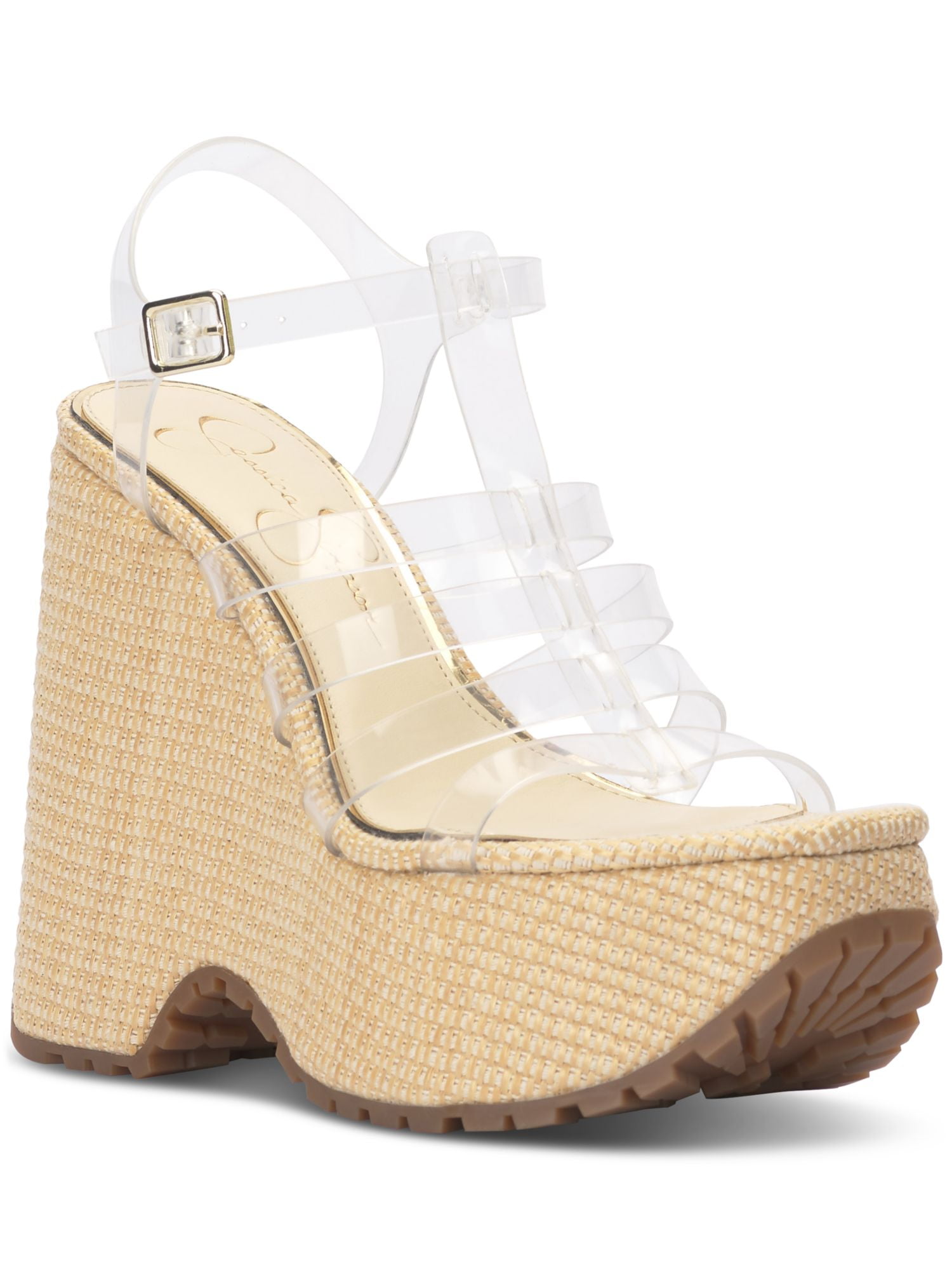 JESSICA SIMPSON Womens Clear Mixed Media 2" Platform Woven Padded ...
