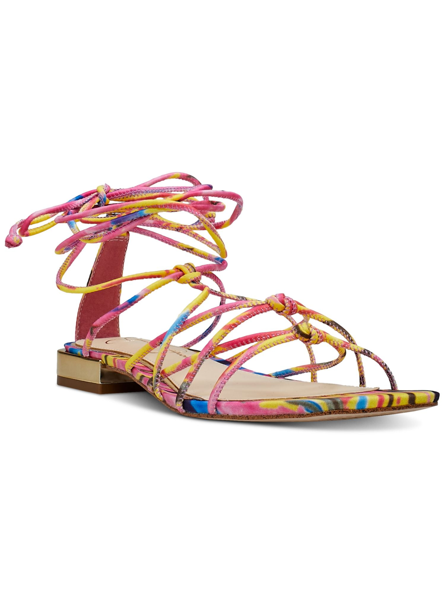 JESSICA SIMPSON Womens Pink Printed Wrapping Ankle Ties Knotted Padded ...