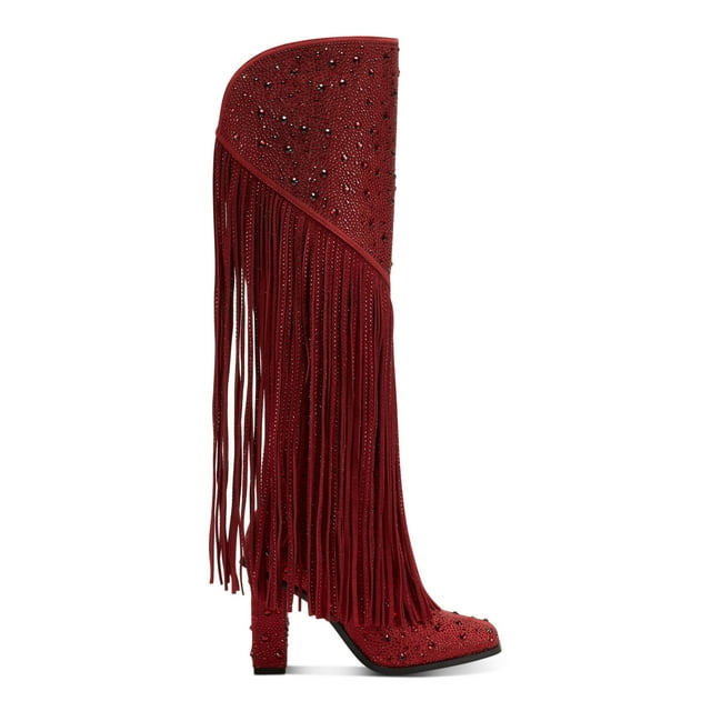 JESSICA SIMPSON Womens Red Fringed Rhinestone Asire Round Toe Dress ...