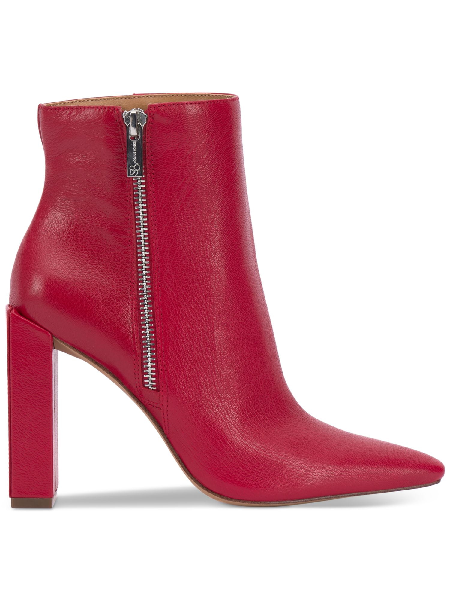 JESSICA SIMPSON Womens Red Padded Timea Pointed Toe Block Heel Zip-Up ...