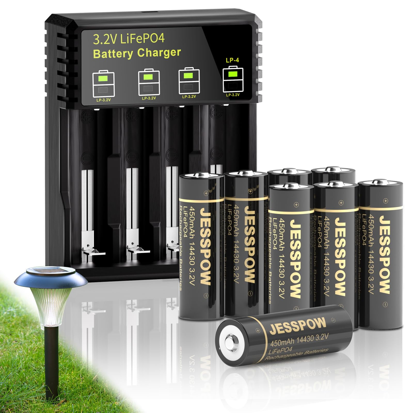 JESSPOW 14430 3.2 Volt Rechargeable Solar Battery with Rechargeable ...