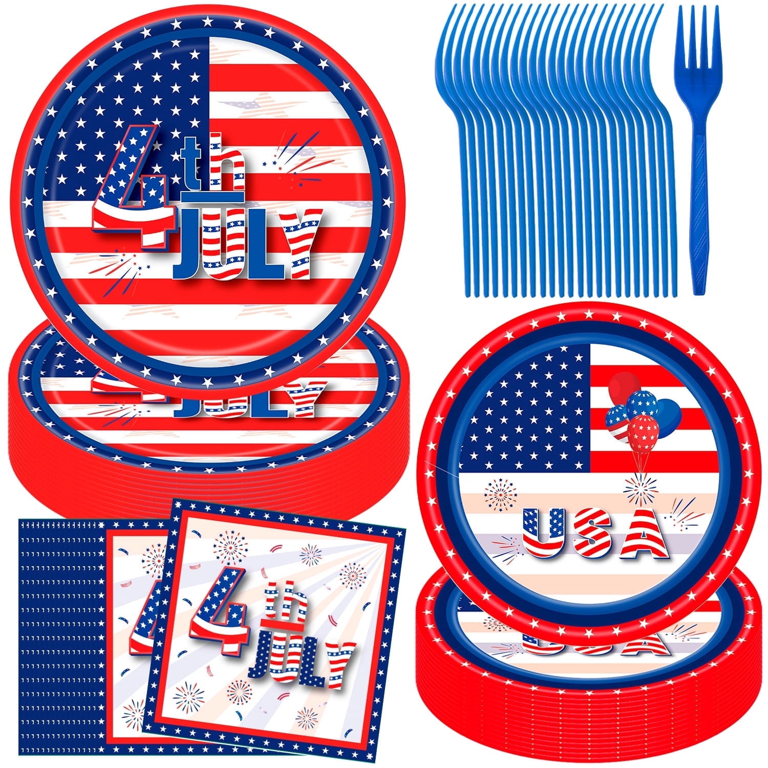 JESTAR 96-Piece Patriotic 4th of July Disposable Tableware Set - Star ...