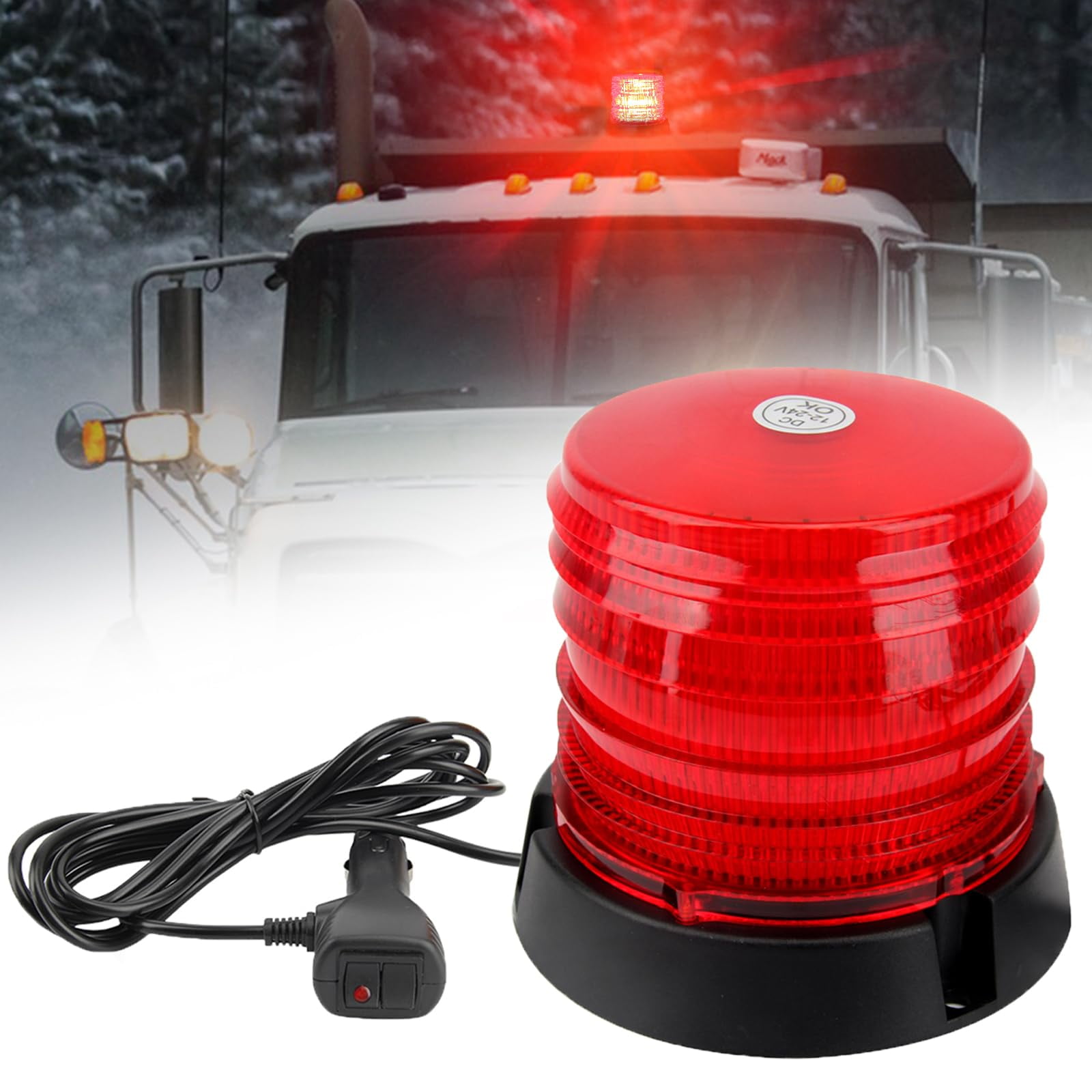 JESTMOTOR 60LED RED Beacon KEF16 Light 12-24V Warning Emergency ...