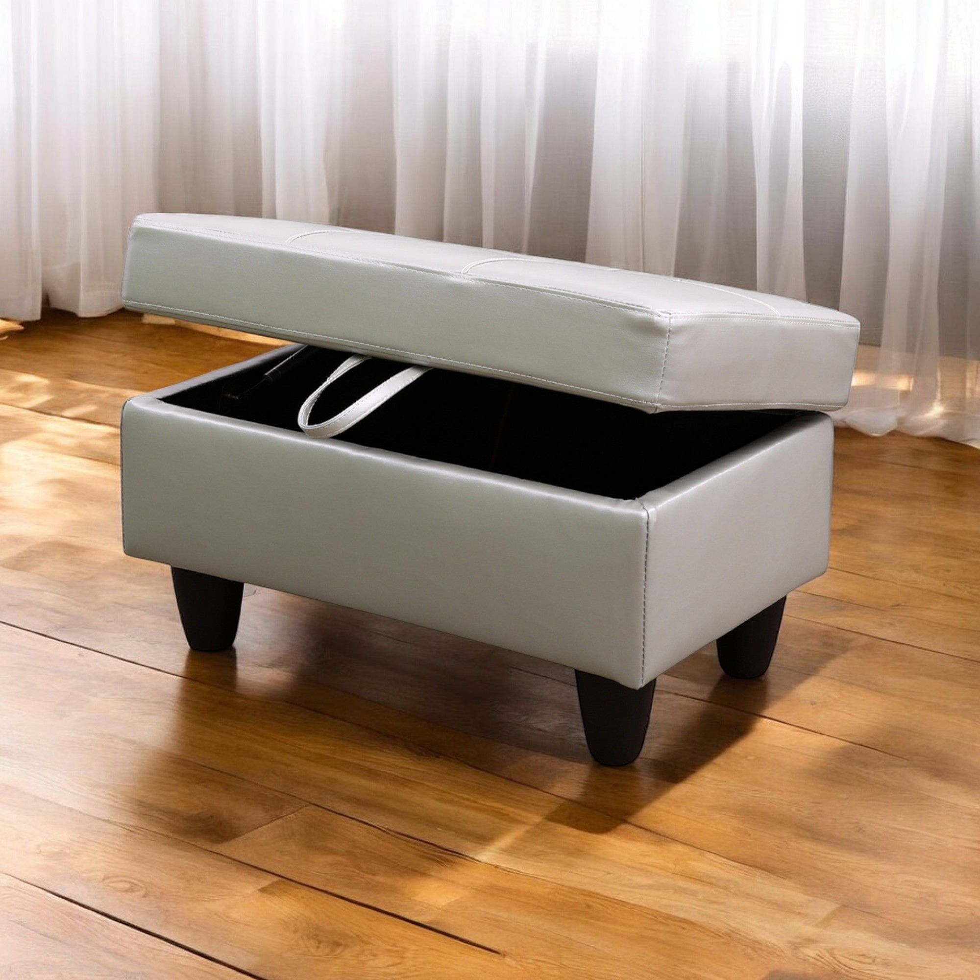 JESTOP 28.5" Wide Faux Leather Vegan Leather Rectangle Hinged Flip-Top ...