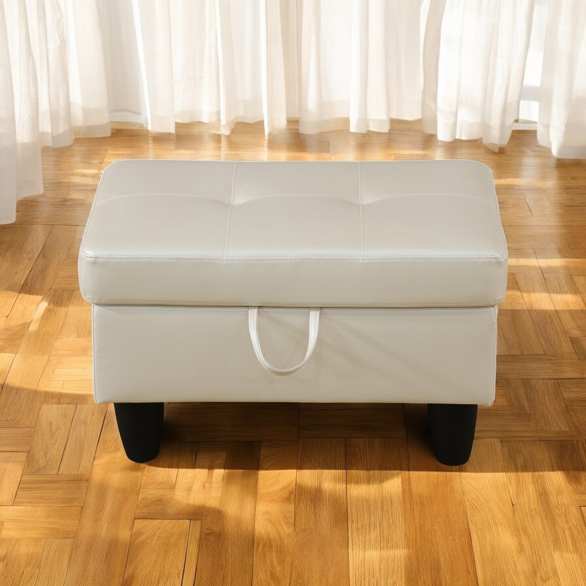 JESTOP 28.5" Wide Faux Leather Vegan Leather Rectangle Hinged Flip-Top ...