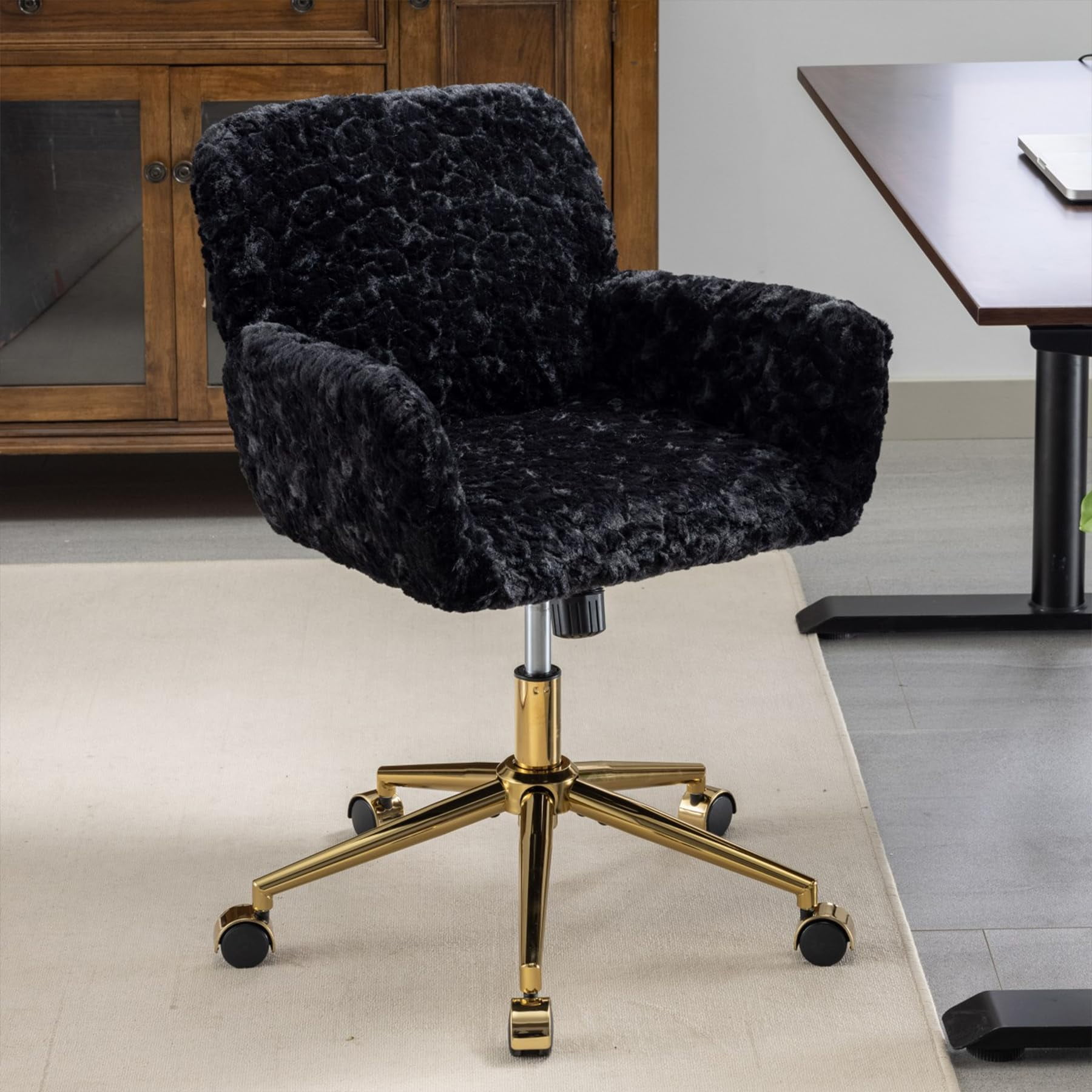JESTOP Furry Cute Office Chair, Modern Swivel Desk Chair with Wheels ...